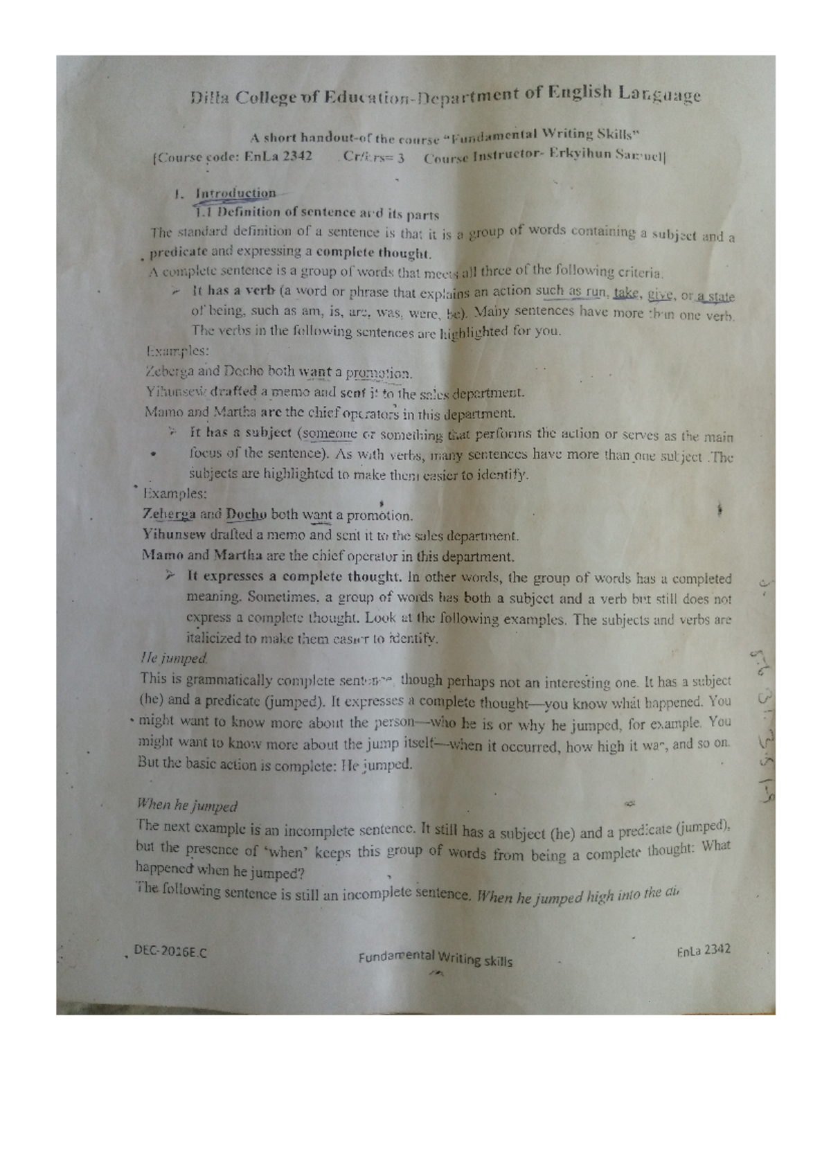 Writing - Its good - Dilla College of of English Language A short the ...