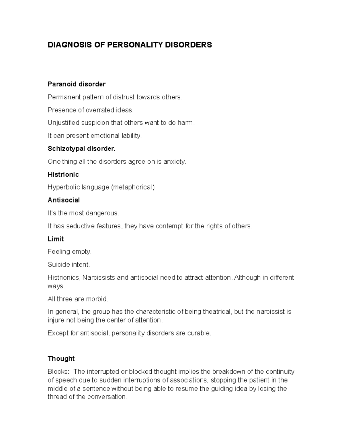 Diagnosis of personality disorders - DIAGNOSIS OF PERSONALITY DISORDERS ...