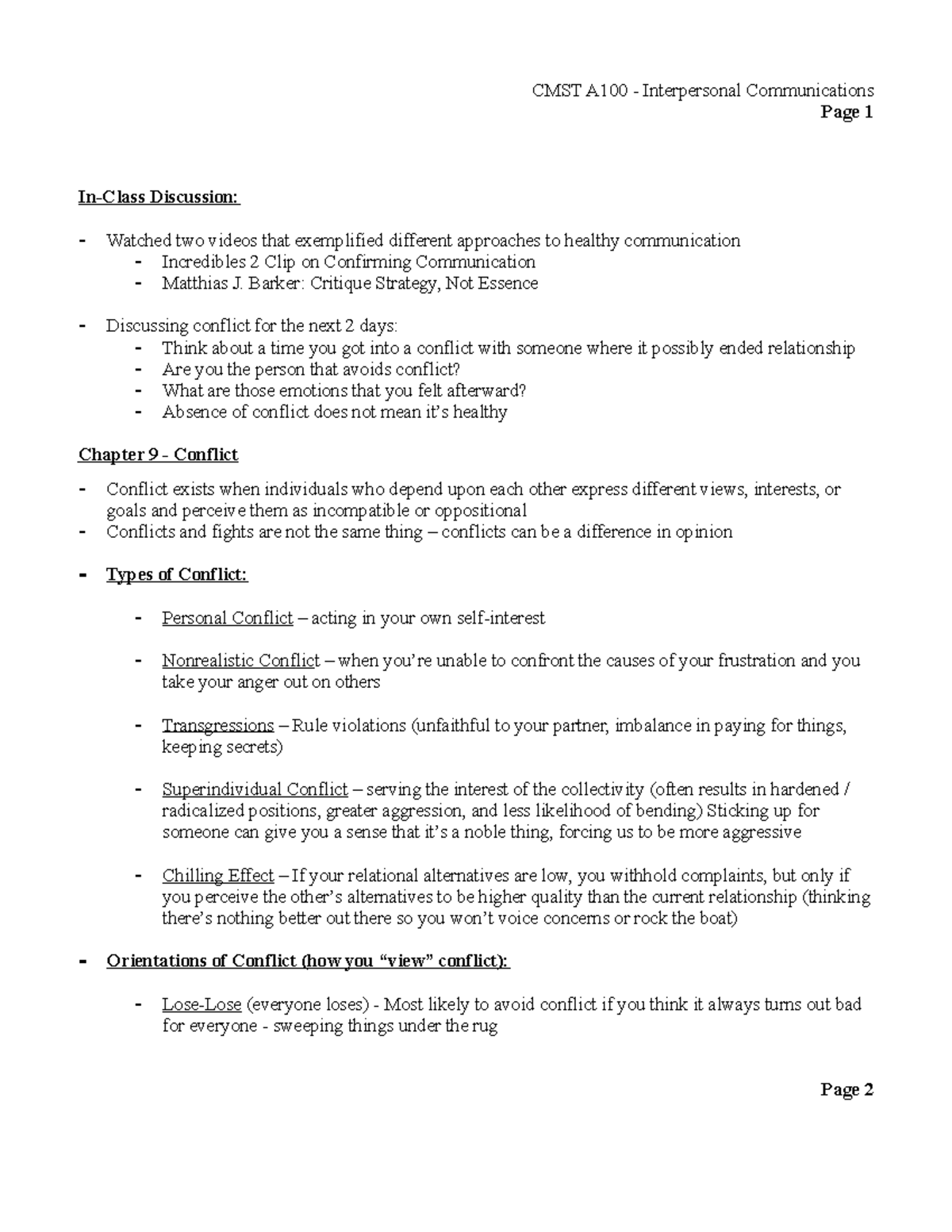 CMST A100 - Notes - 72121 - CMST A100 - Interpersonal Communications ...