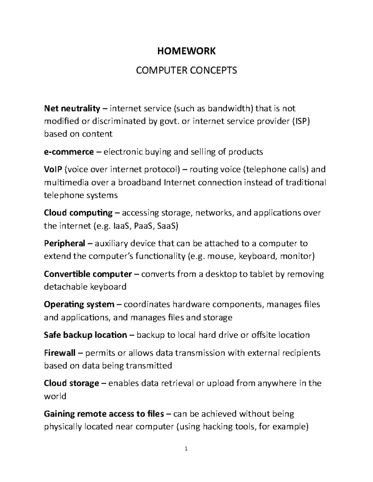 Completed Homework Midterm Computer Concepts - HOMEWORK COMPUTER ...