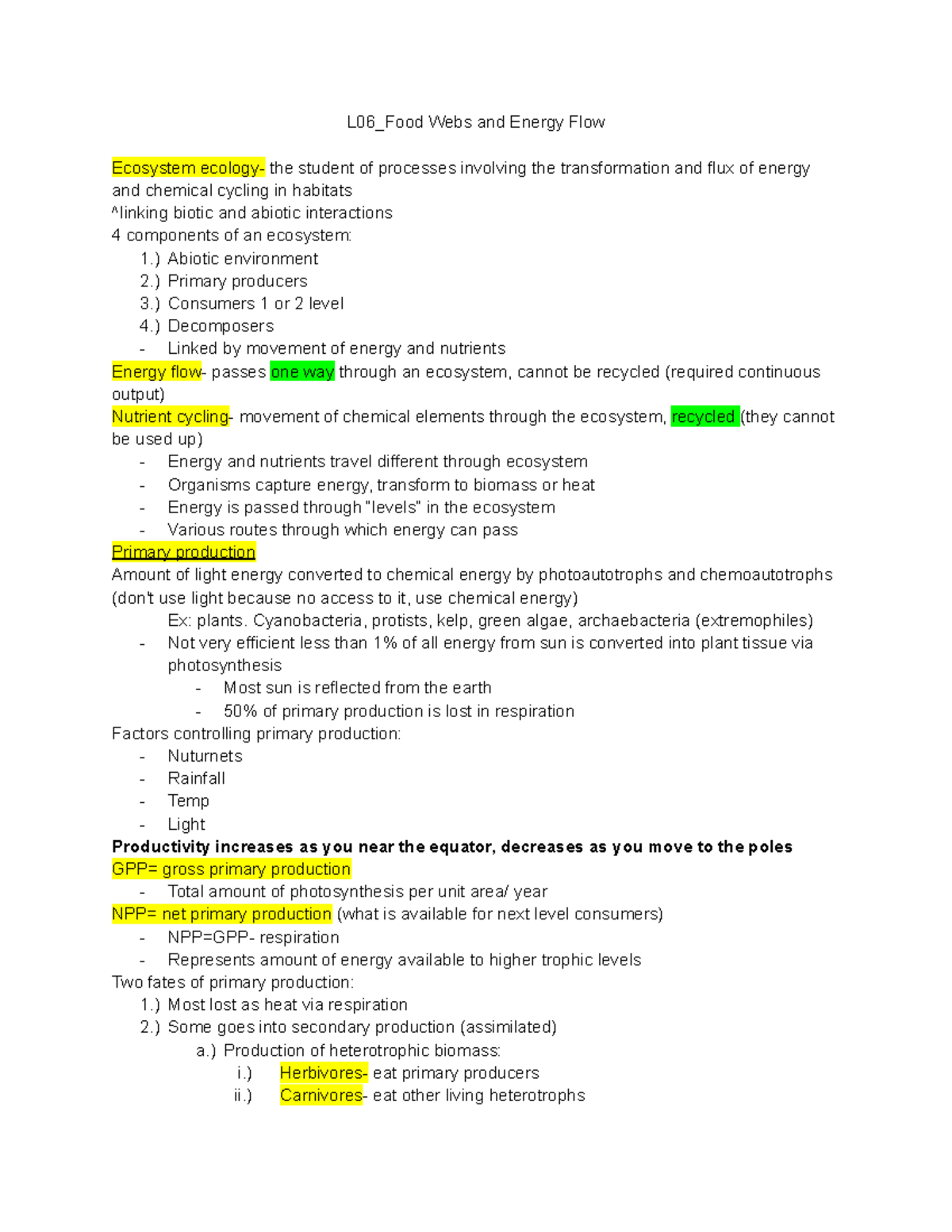 L06 Food Webs and Energy Flow - L06_Food Webs and Energy Flow Ecosystem ...