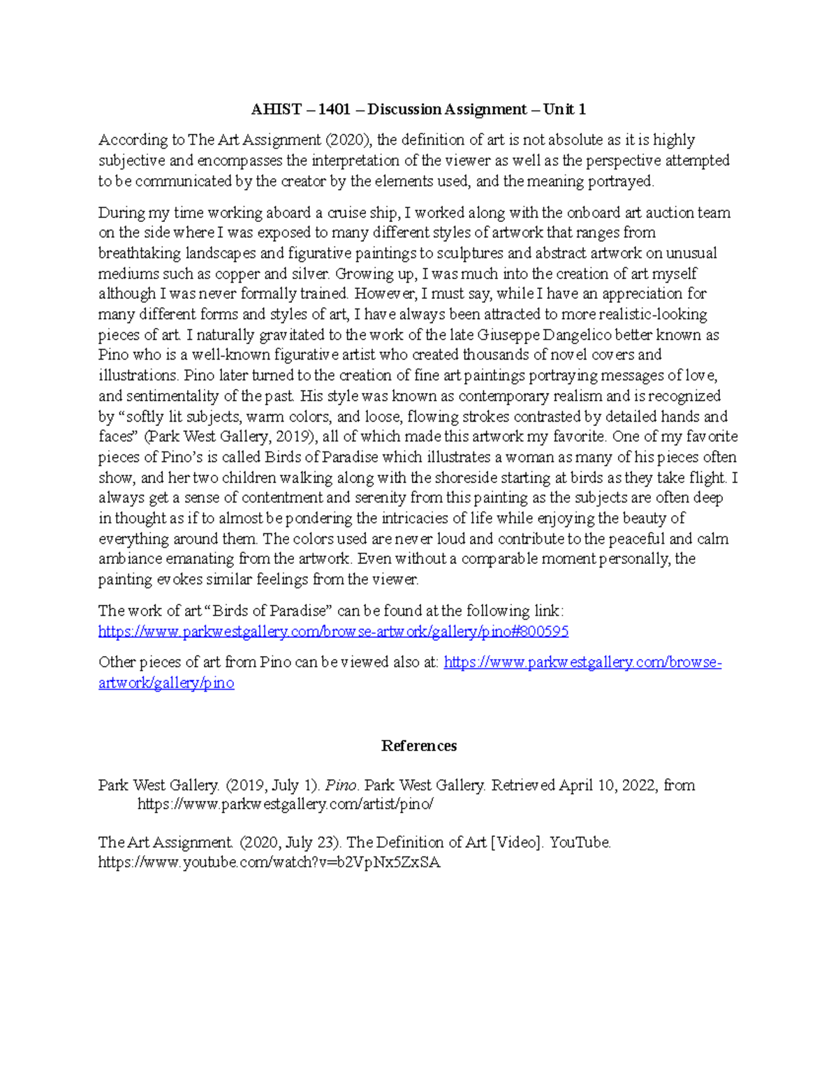 Ahist – 1401 – Discussion Assignment – Unit 1 - AHIST – 1401 – Discussion Assignment – Unit 1 ...