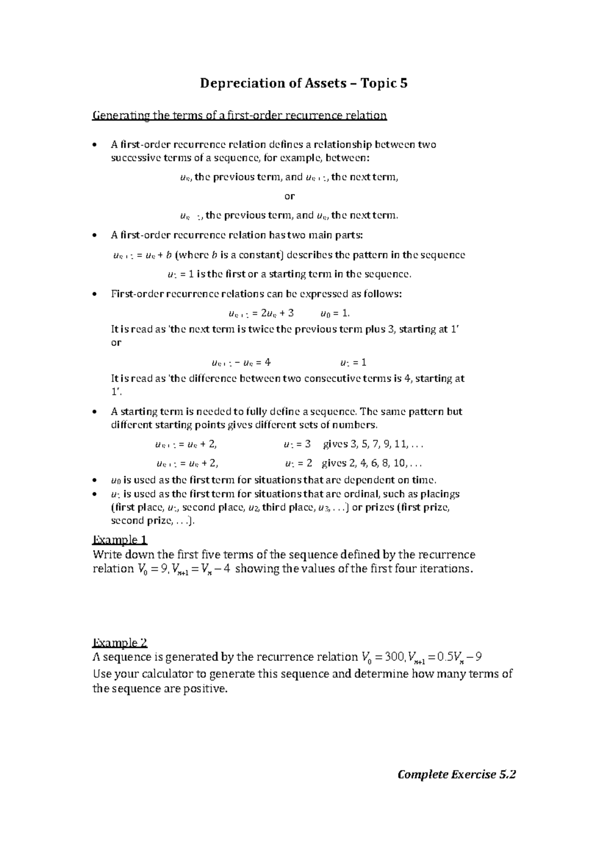 Topic 5 Notes - Depreciation of Assets – Topic 5 Generating the terms ...
