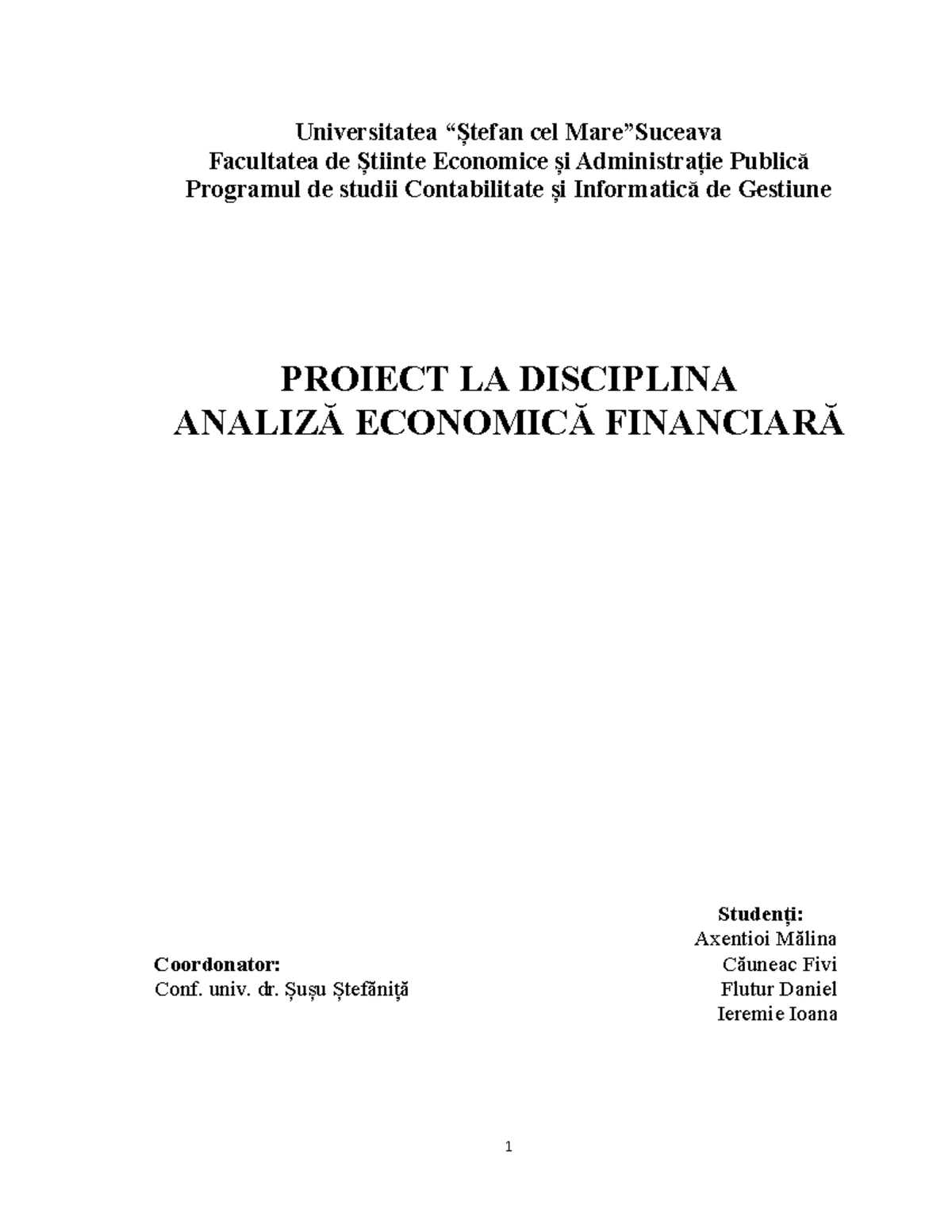 Analiza Proiect - Universitatea cel Facultatea de Economice Programul ...