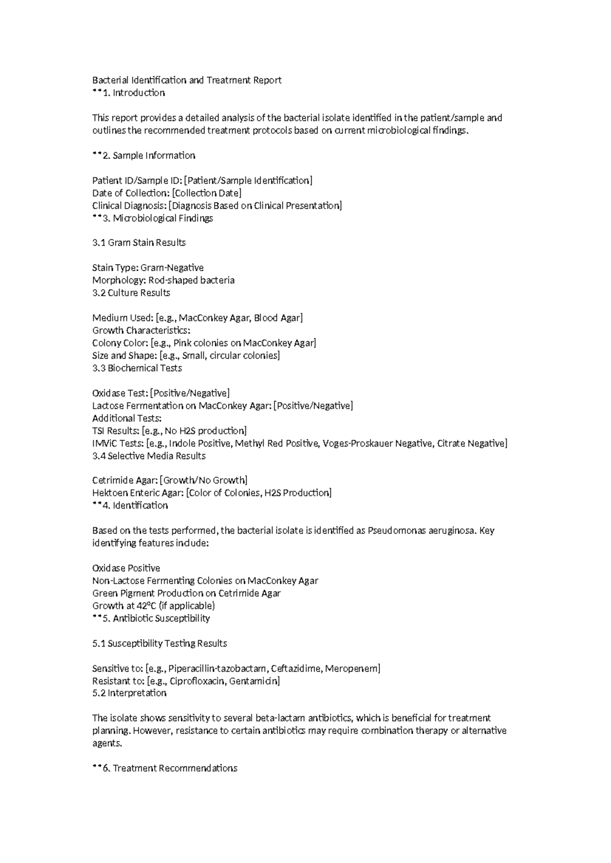 Bacterial Identification and Treatment Report - Introduction This ...