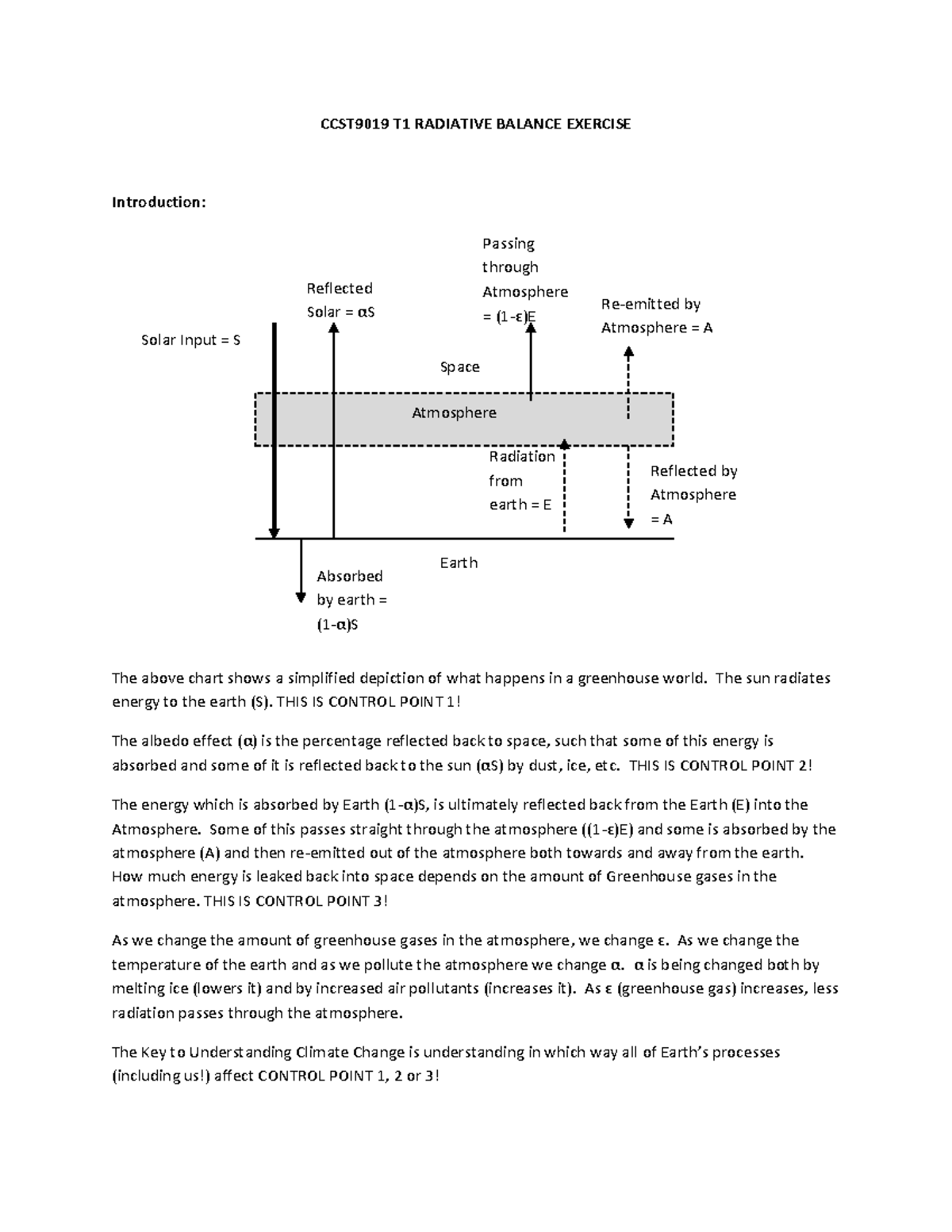 T1 Radiative Balance Exercise 2021 - CCST9019 T1 RADIATIVE BALANCE ...