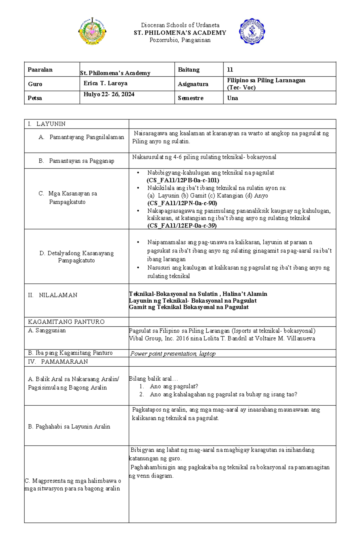 Lesson Exemplar WEEK 1 TEC VOC - Diocesan Schools of Urdaneta ST ...