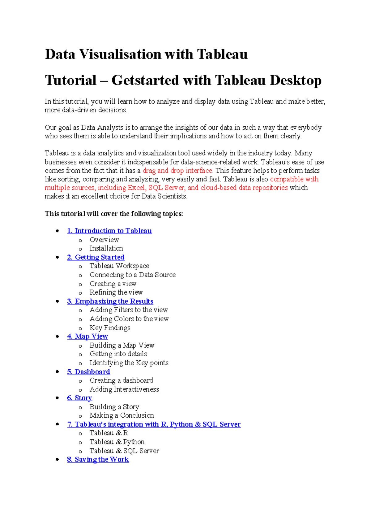 Tableau - its about Advanced Data Visualization Techniques - Data Visualisation with Tableau ...