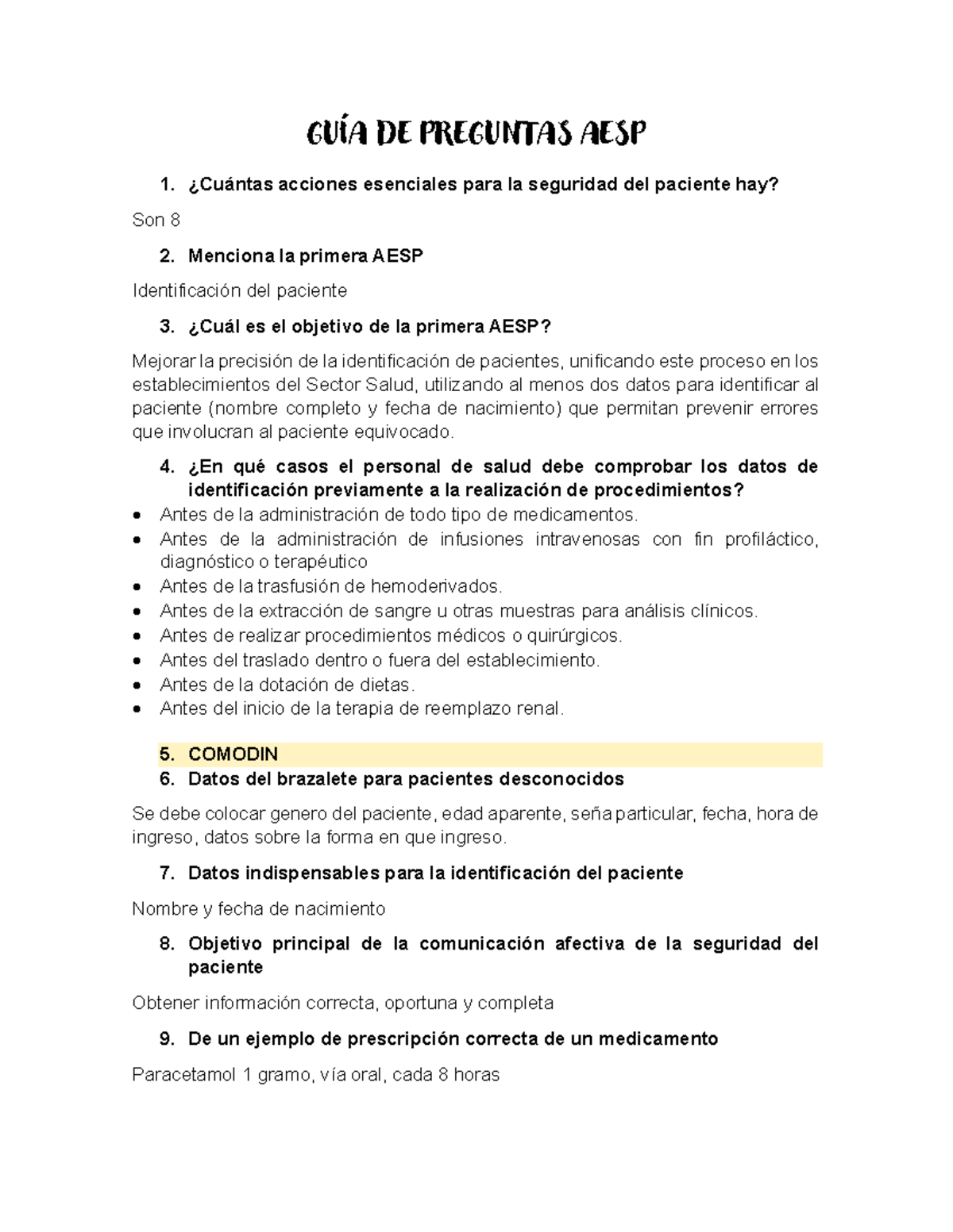 Preguntas AESP - GUÍA DE PREGUNTAS AESP ¿Cuántas acciones esenciales ...