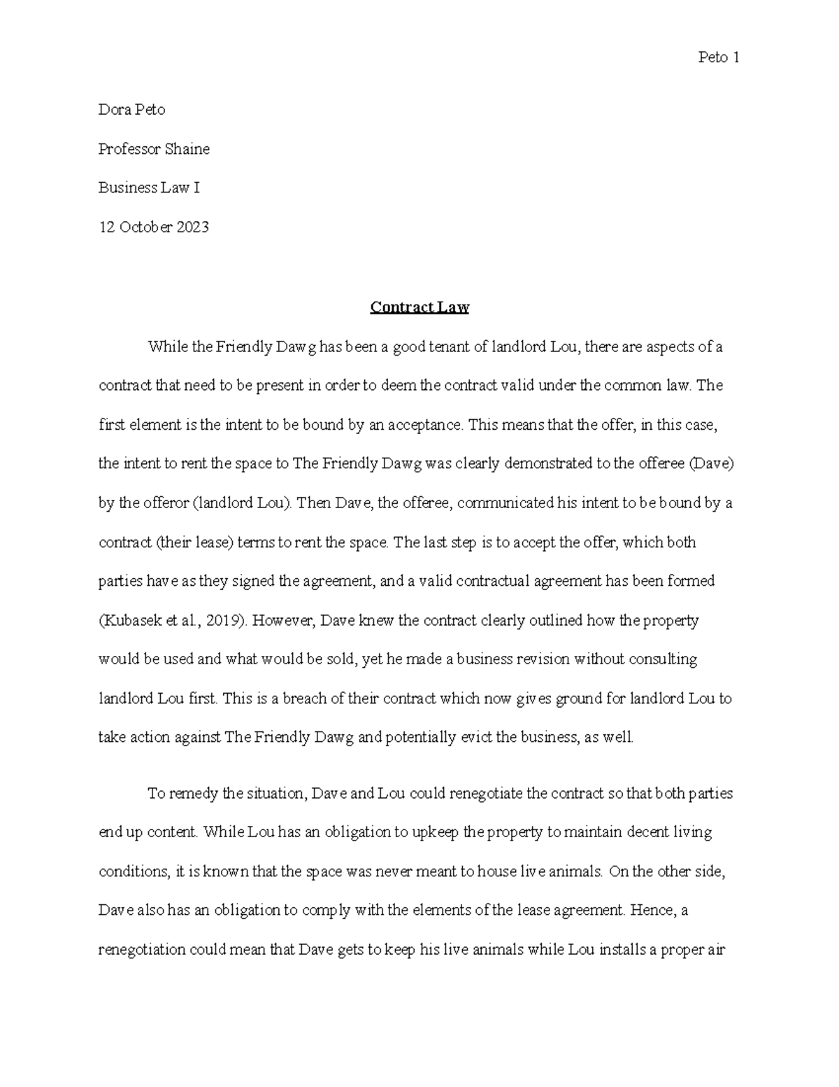 Module 7 Assignments BUS 206 - Dora Peto Professor Shaine Business Law ...