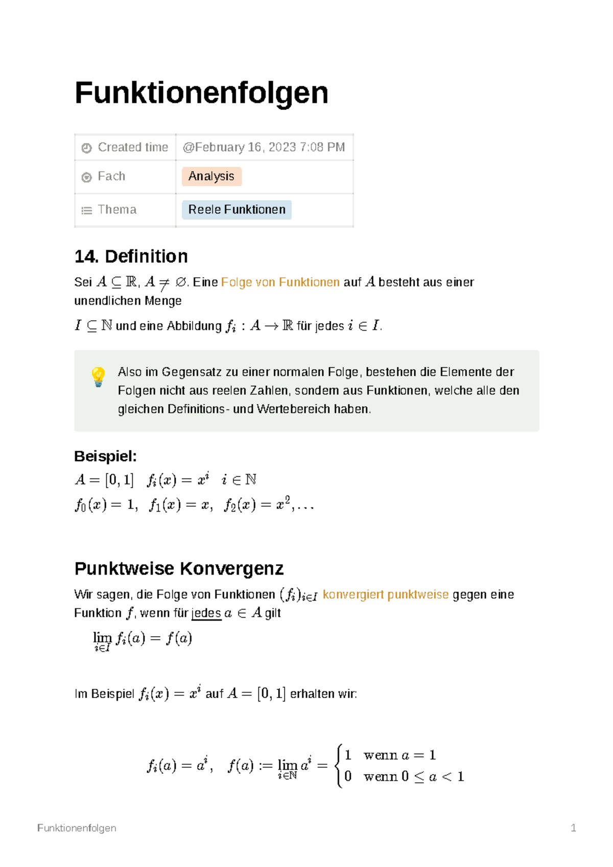 Funktionenfolgen - Funktionenfolgen Created time Fach Analysis Thema ...