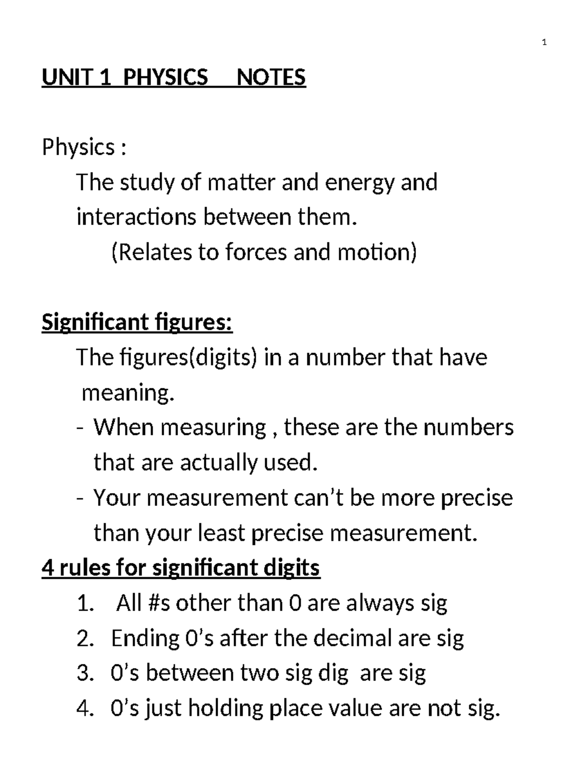 UNIT 1 Physics Notes - 123123 - UNIT 1 PHYSICS NOTES Physics : The ...