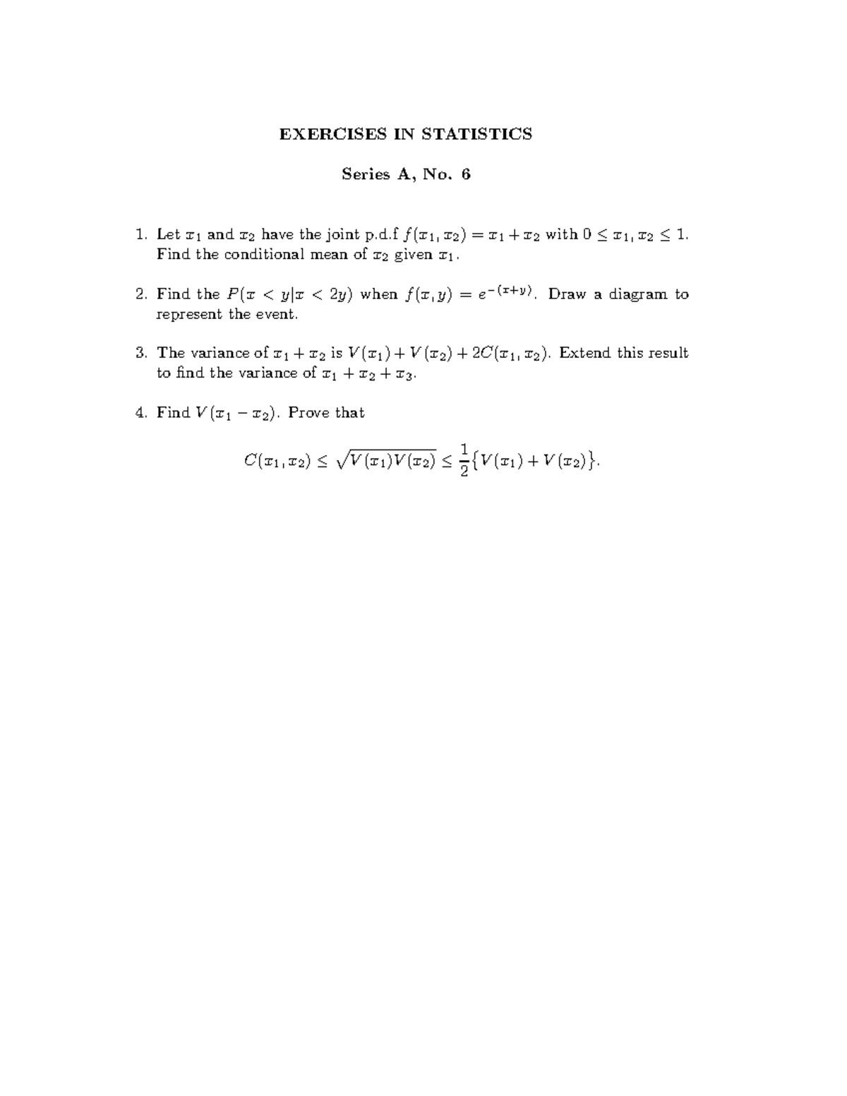 Bivariate and Multivariate Distributions exercise 6 - EC 2019 ...