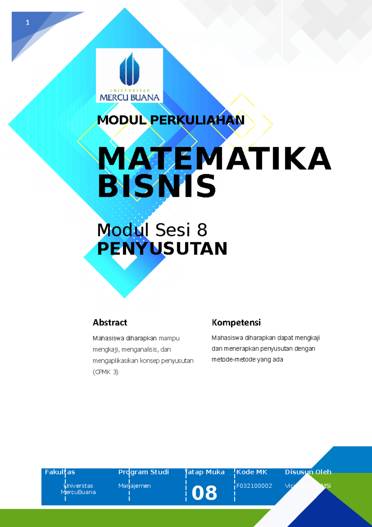 Modul SESI 8 Matematika Bisnis 2021 - ####### 1 MODUL PERKULIAHAN ...