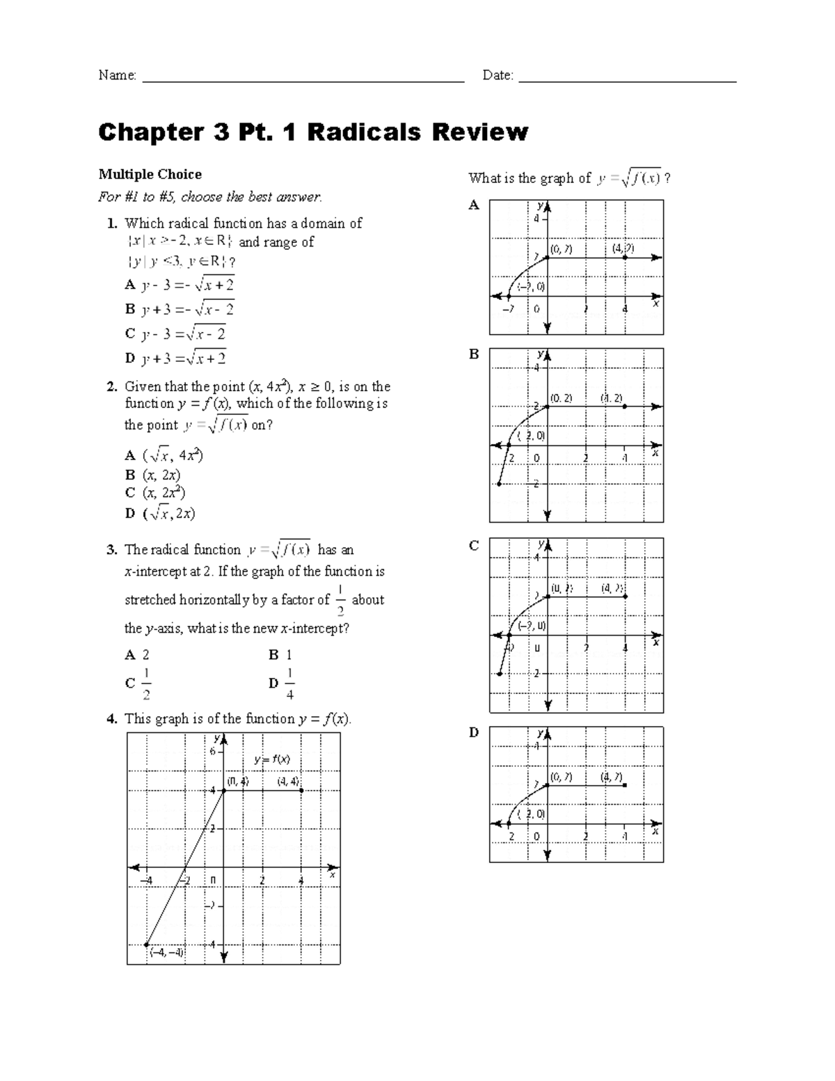 Chp 3 Pt.1 Radicals Review with Key - Name ...