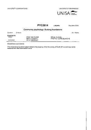PYC2614 EXAM Papers - 2 PYC2614 May/June 2020 exam Question 1 The aim of the module "Community ...
