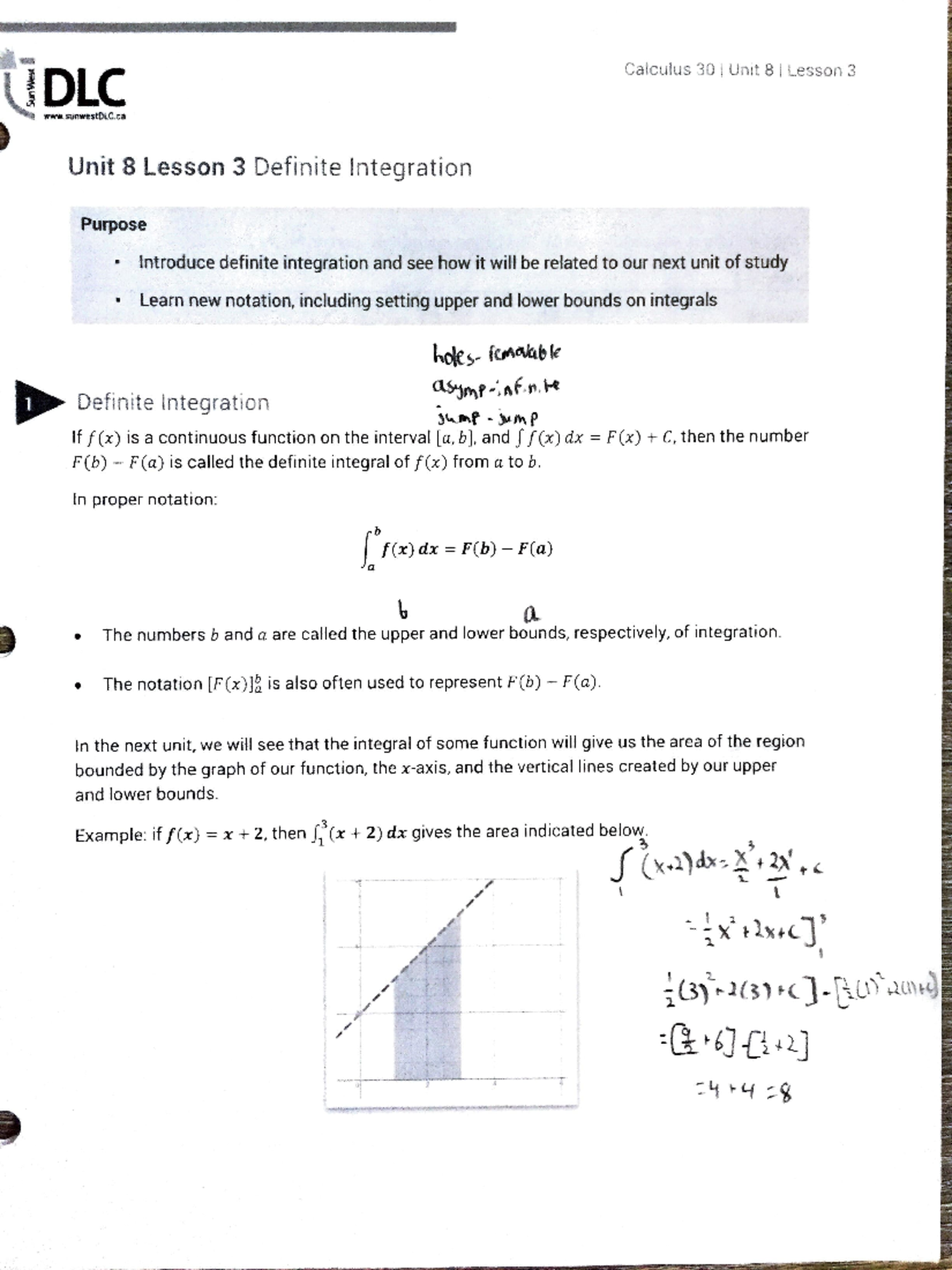 Calculus 30 definite integration - oLC ~ - .•unwutOlC Calculus 30 1 Uni ...