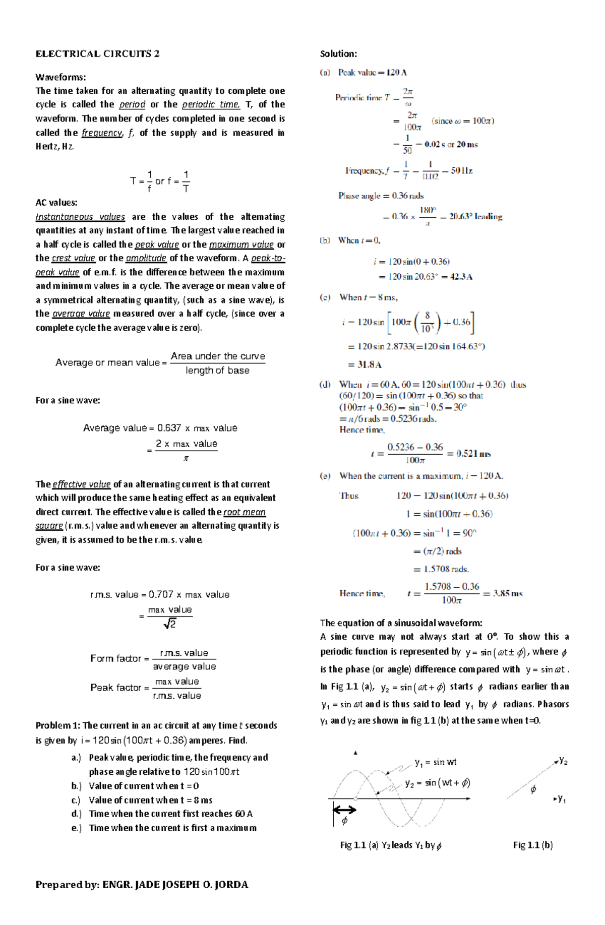 Alternating Current Circuits - ELECTRICAL CIRCUITS 2 Waveforms: The ...