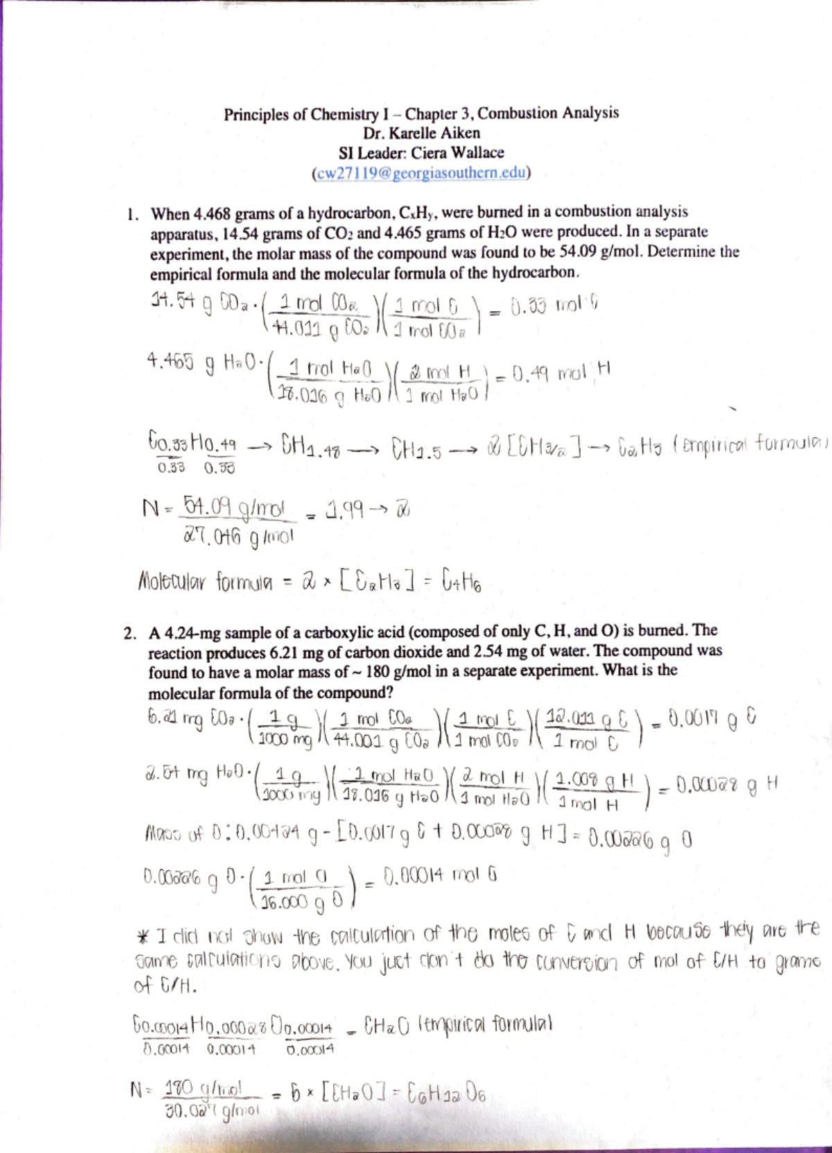 Principles of Chemistry I Chapter 3 Combustion Analysis - Studocu