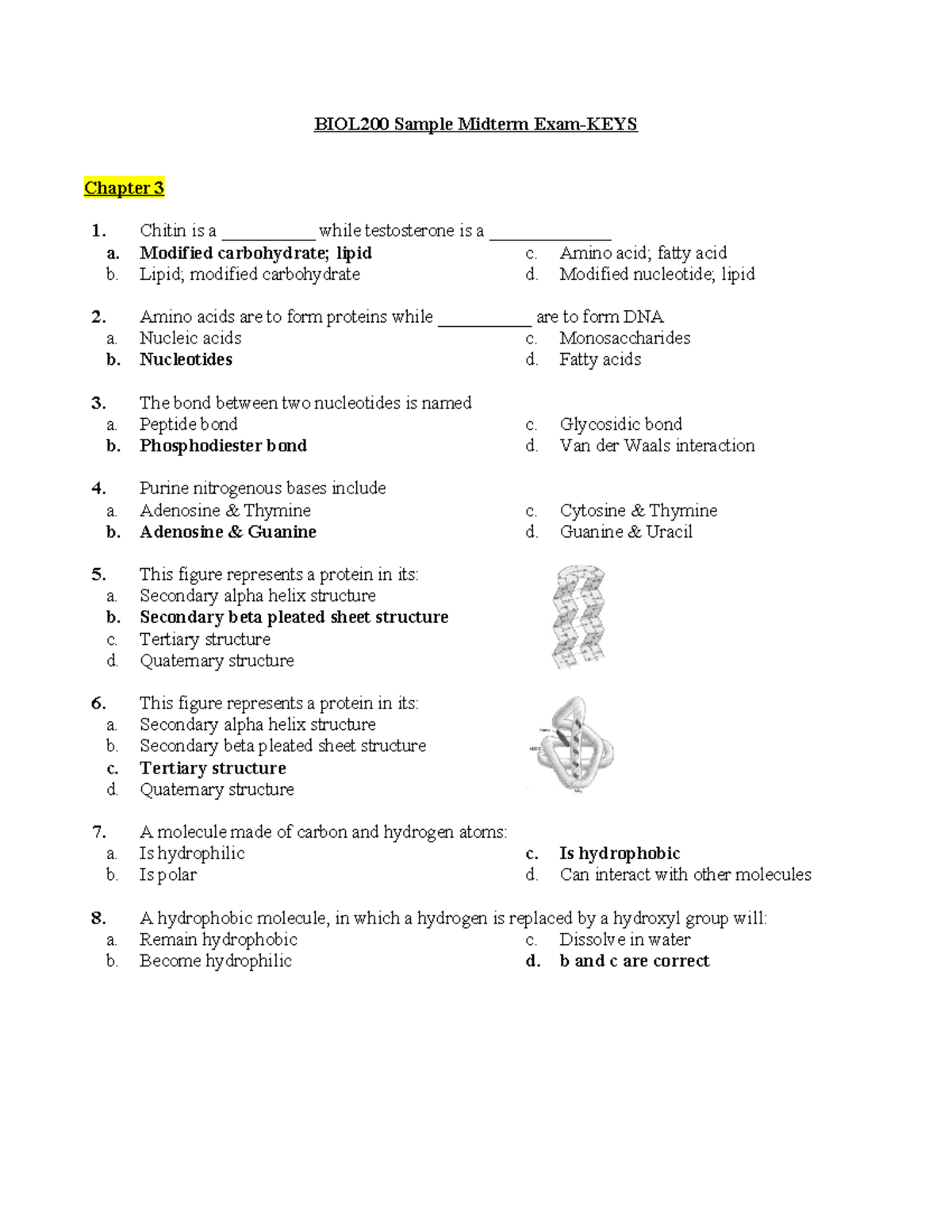 BIOL200 Sample Midterm exam Key - BIOL200 Sample Midterm Exam-KEYS ...
