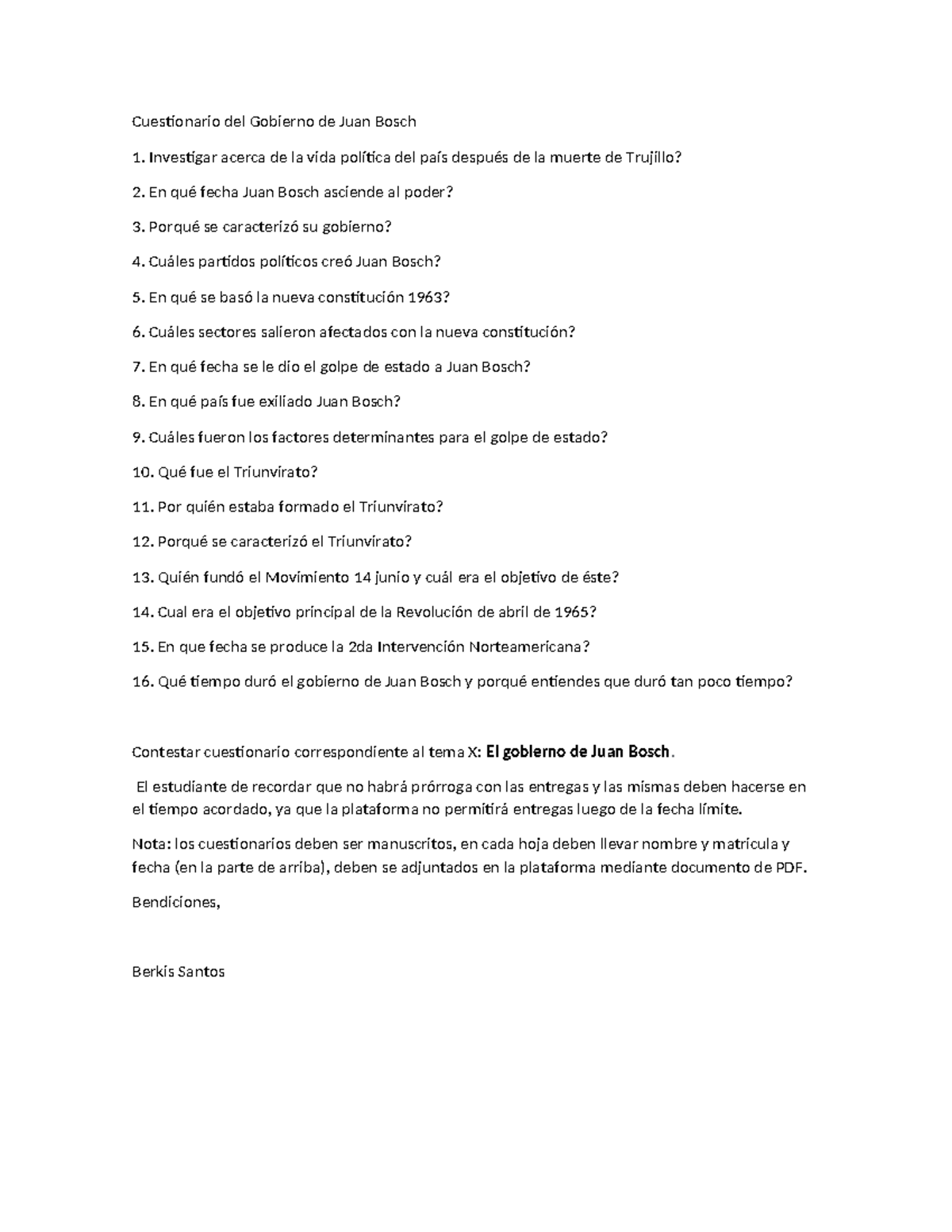 juan bosch historia - Cuestionario del Gobierno de Juan Bosch ...