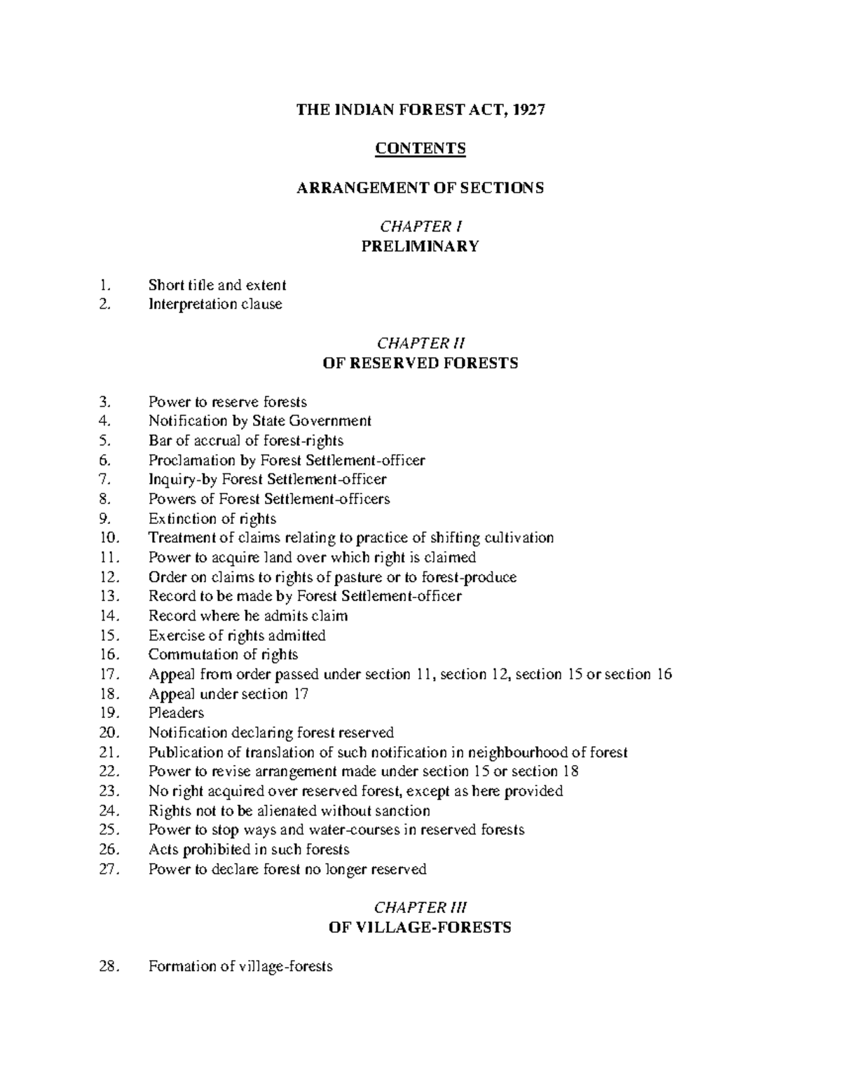 IFA 1927 - FOREST ACT BARTE ACT - THE INDIAN FOREST ACT, 1927 CONTENTS ...