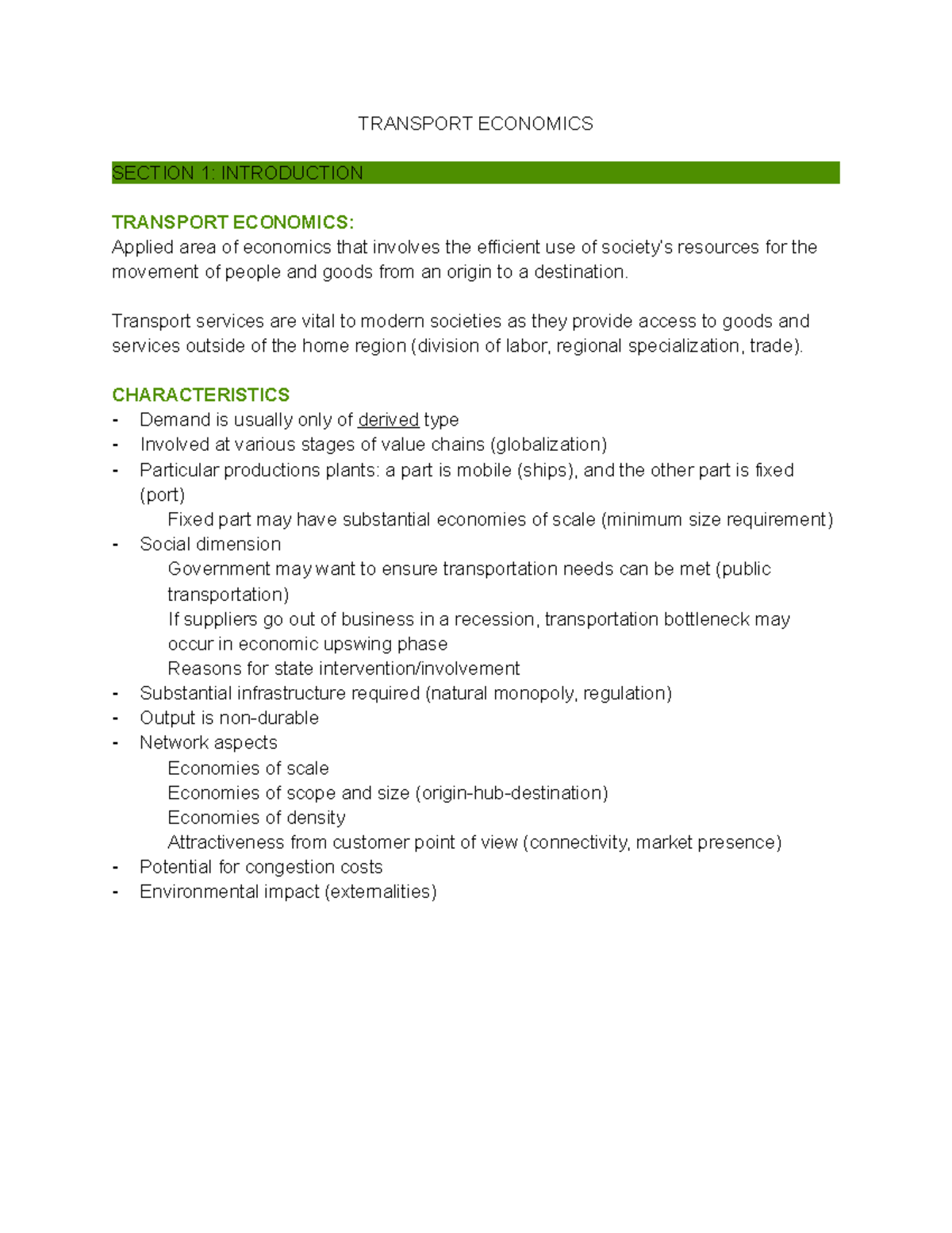 Transport Economics - Lecture notes Summer Semester - TRANSPORT ...