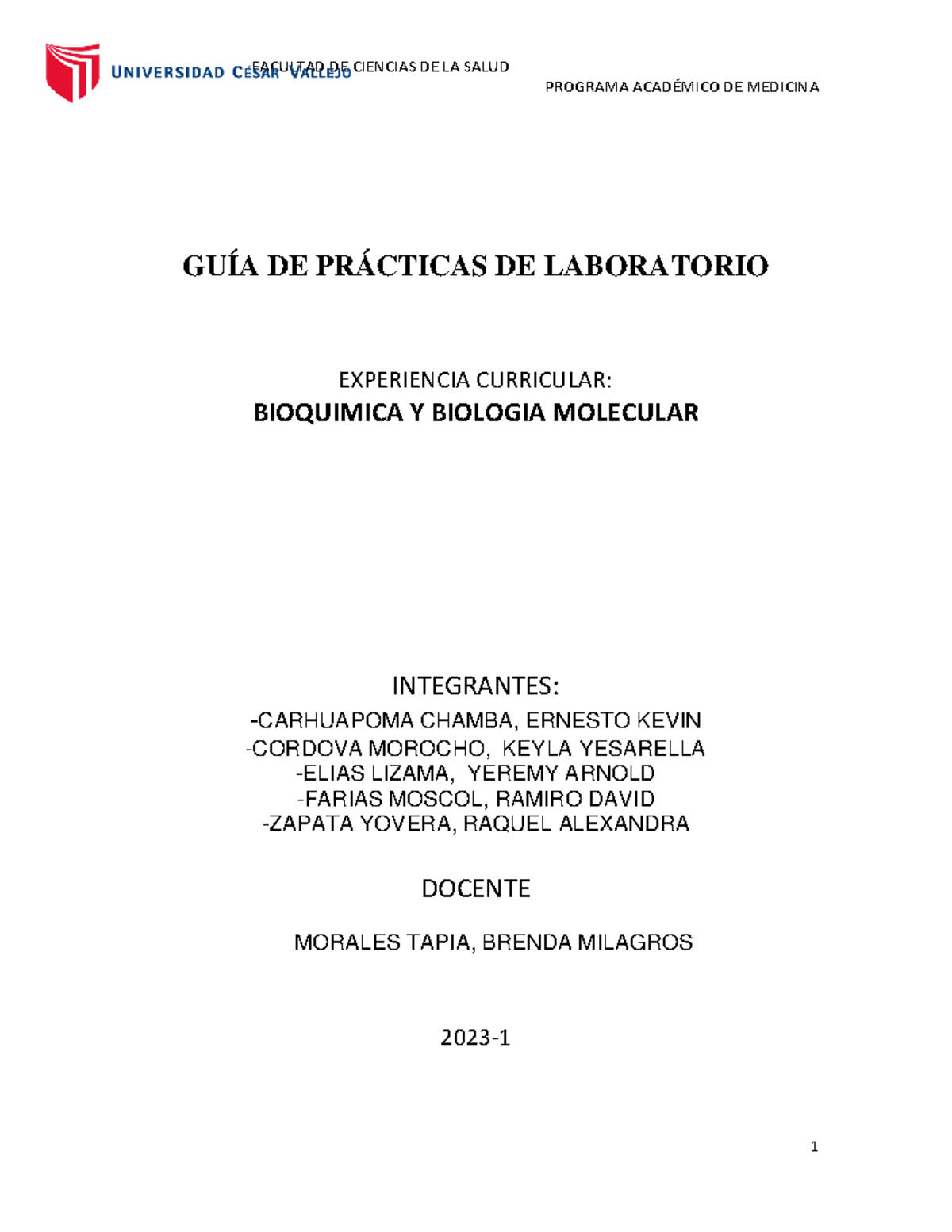 GUIA DE Practicas DE Laboraorio - Bioquimica 2023-1 (1) (Reparado) - PROGRAMA ACADÉMICO DE ...