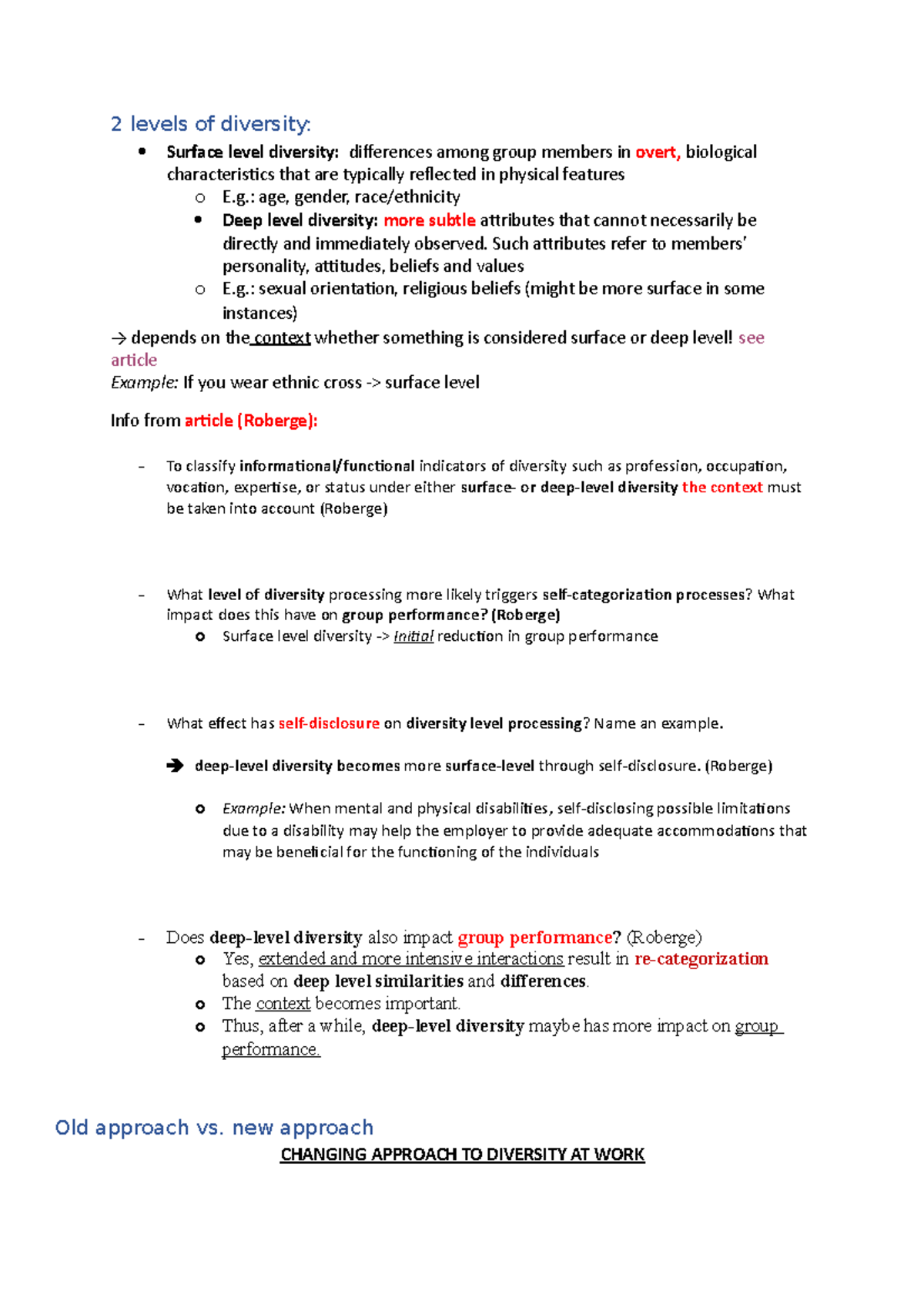 Mostimportantpointsofthecourse - 2 levels of diversity: Surface level ...