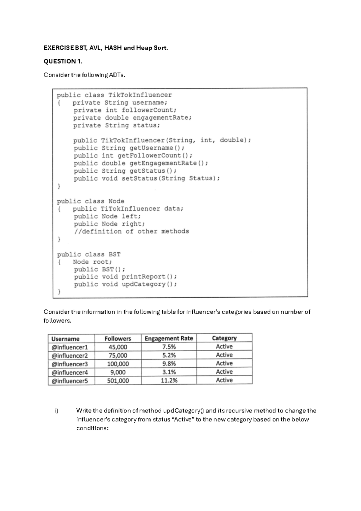 Revision test 2 - Data Structure - EXERCISE BST, AVL, HASH and Heap ...