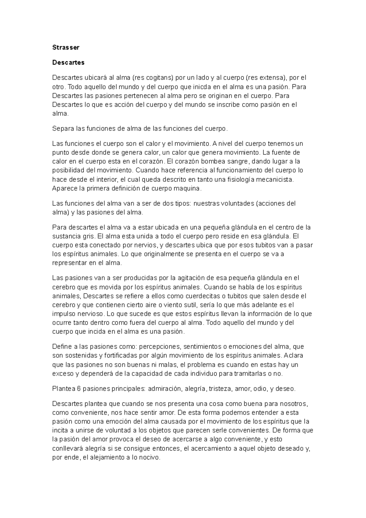Parcial hisotria - resumen - Strasser Descartes Descartes ubicará al ...