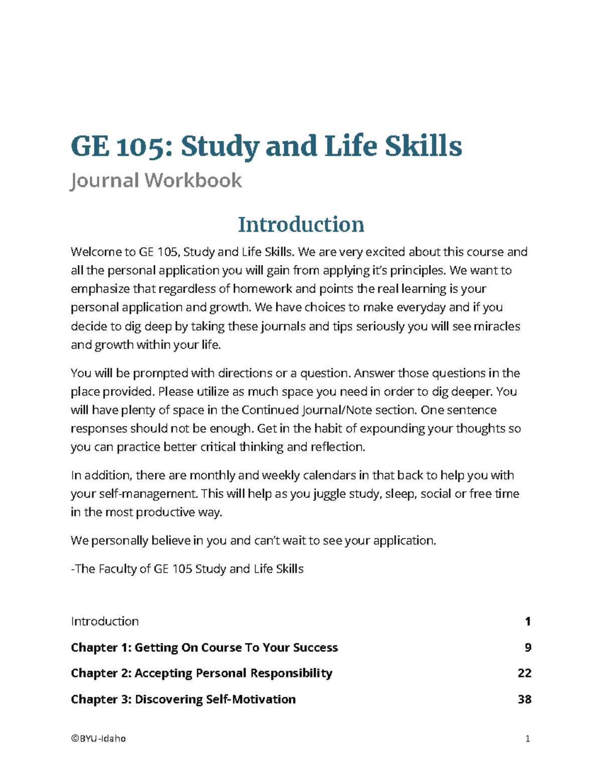 GE105 Work book - GE 105: Study and Life Skills Journal Workbook ...