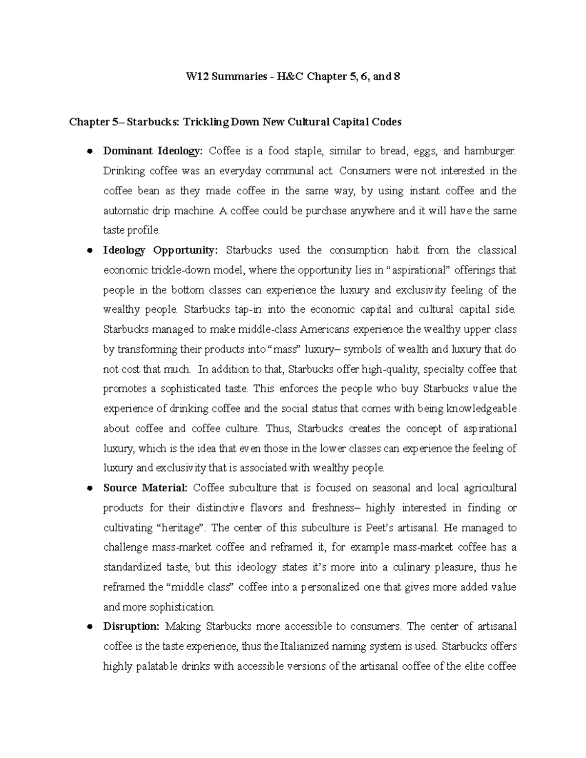 W12 Summaries - HC 5,6,8 - W12 Summaries - H&C Chapter 5, 6, and 8 ...