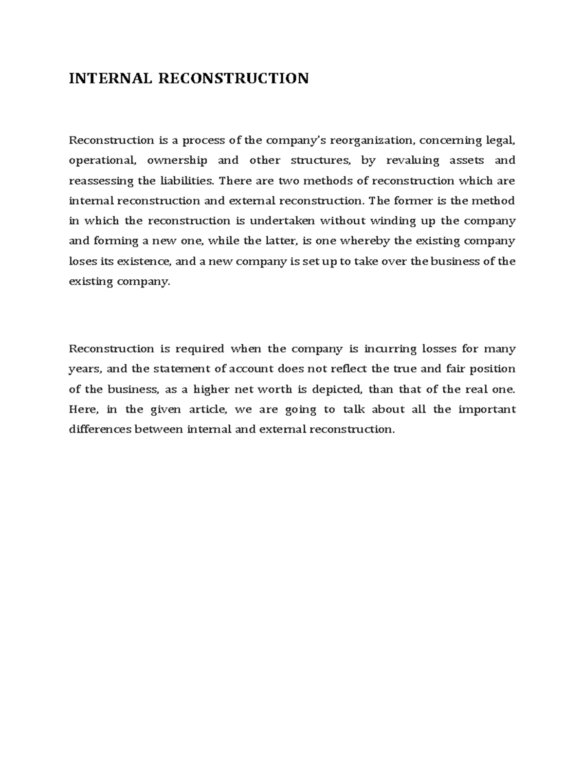 Internal Reconstruction - INTERNAL RECONSTRUCTION Reconstruction is a ...