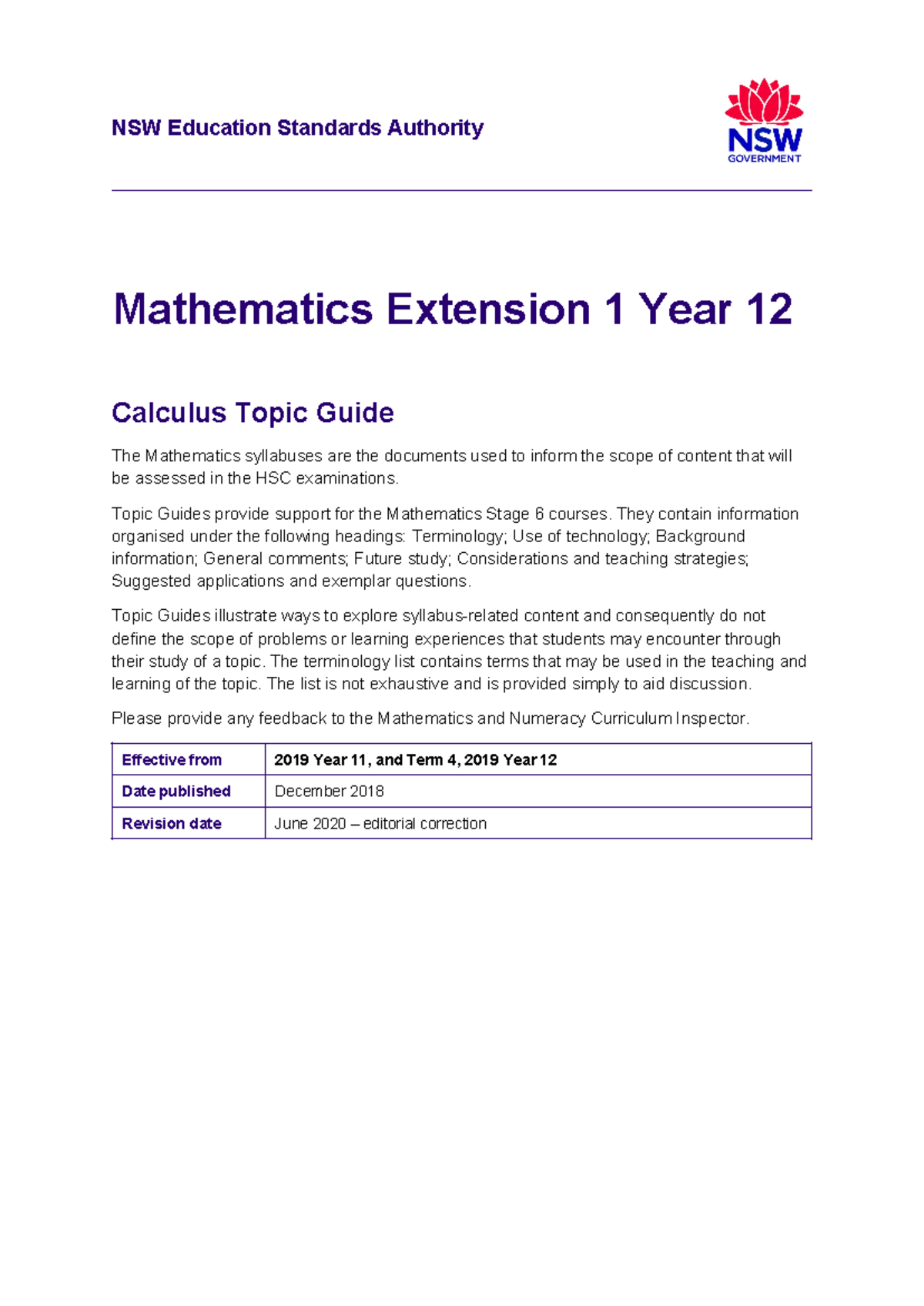Mathematics extension 1 year 12 topic guide calculus word - NSW ...