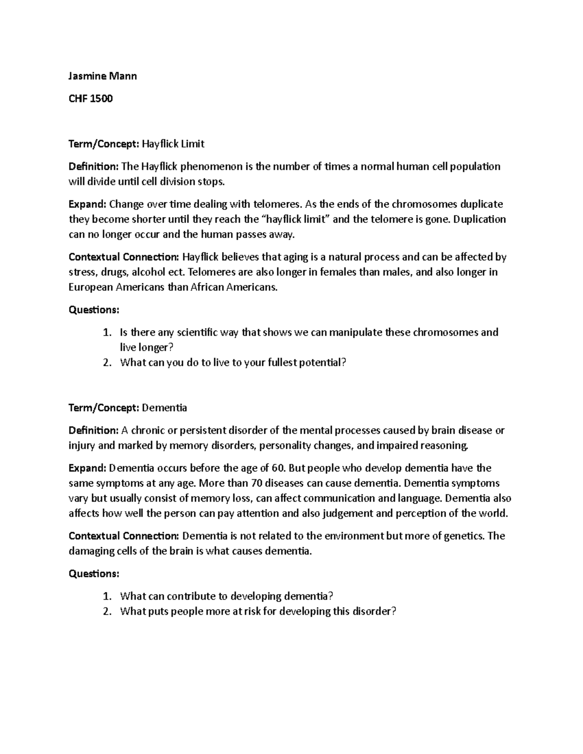 Assignment 11 - Jasmine Mann CHF 1500 Term/Concept: Hayflick Limit ...