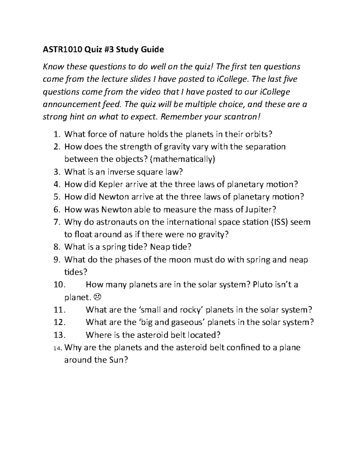 ASTR1010 Quiz3 Study Guide ASTR1010 Quiz 3 Study Guide Know These