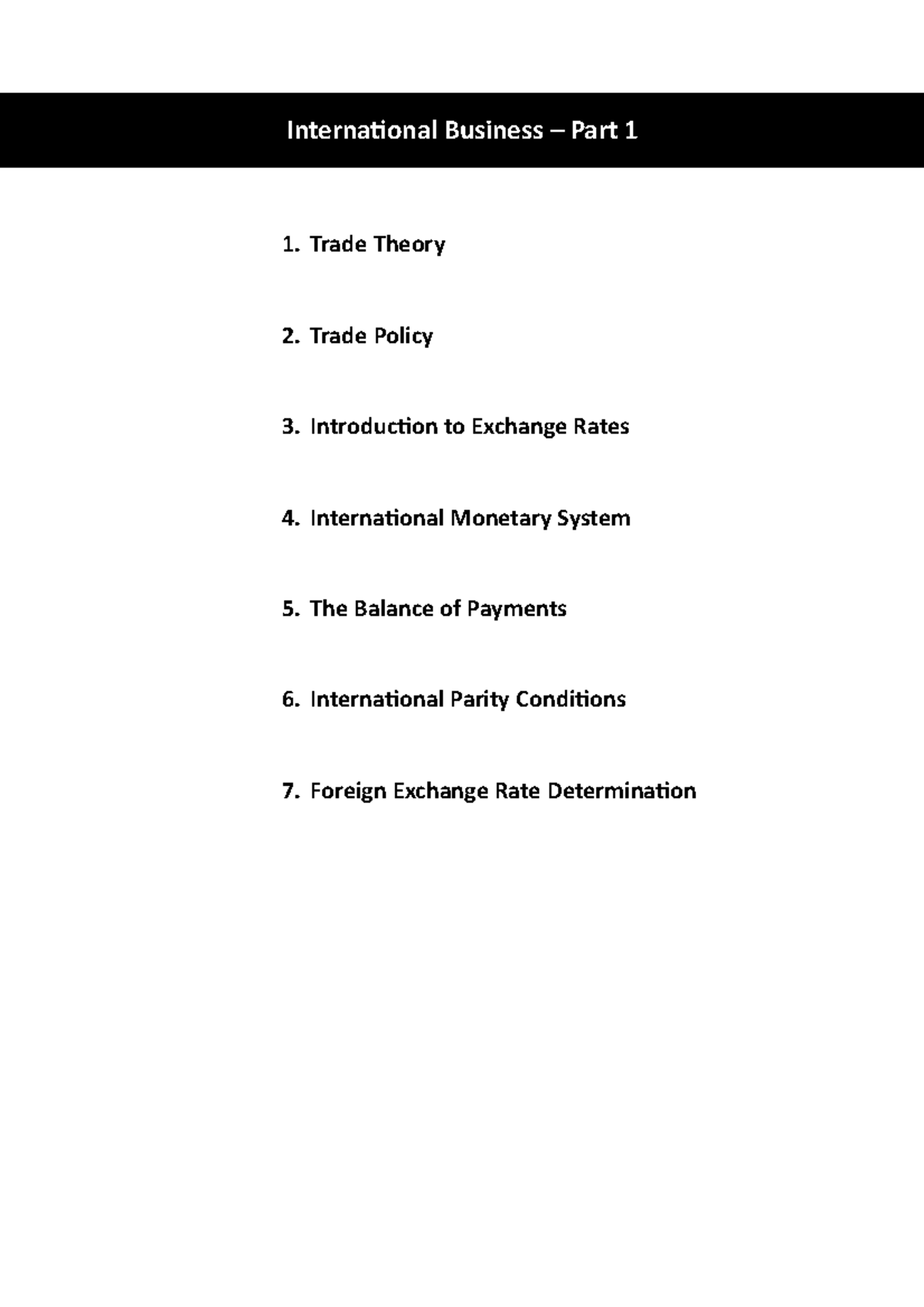 International Business - Trade Theory 2. Trade Policy 3. Introduction ...