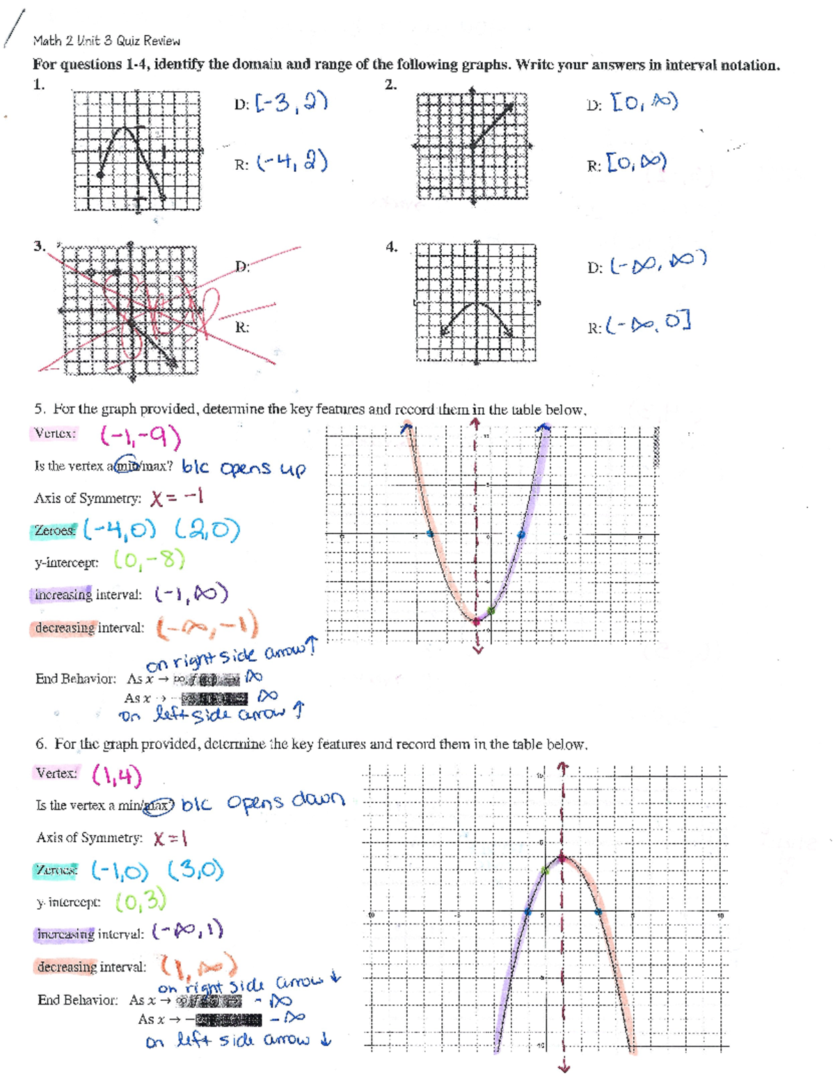 SCAN0003 - Work for physical science - Math 2 Unit 3 Quiz Review For questions identify the ...