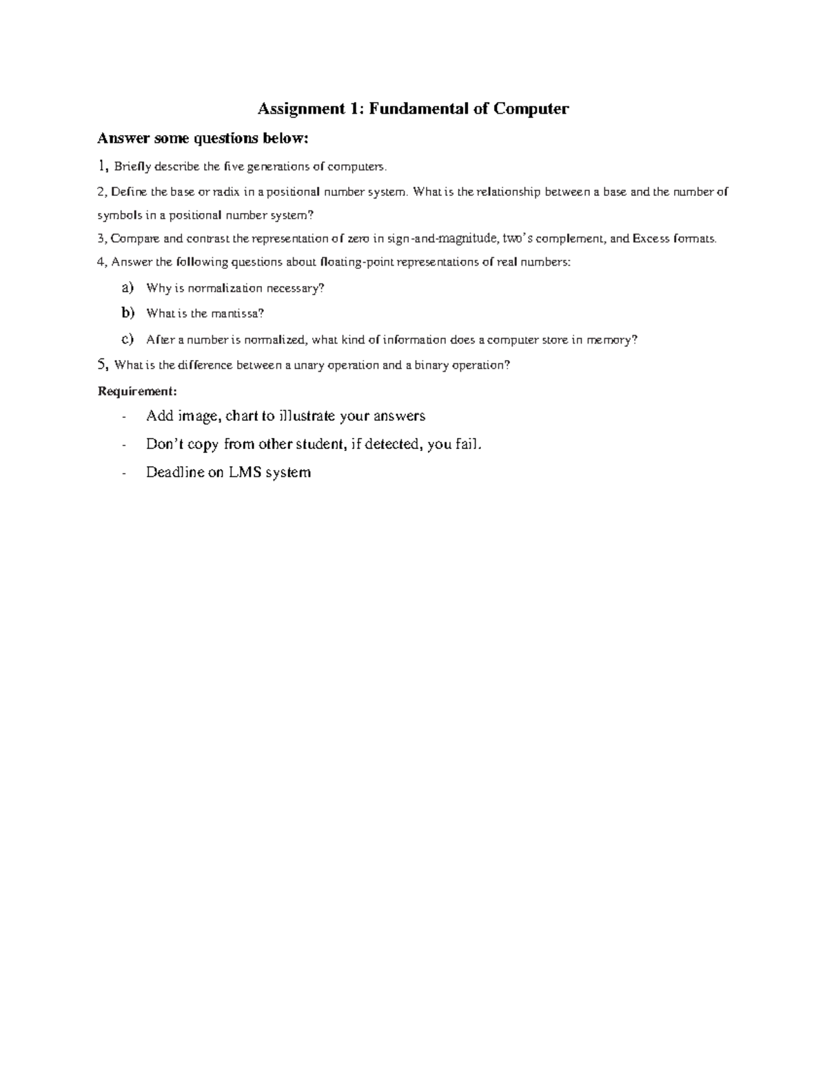 Assignment 1 - Grade: 1 - Assignment 1: Fundamental of Computer Answer ...