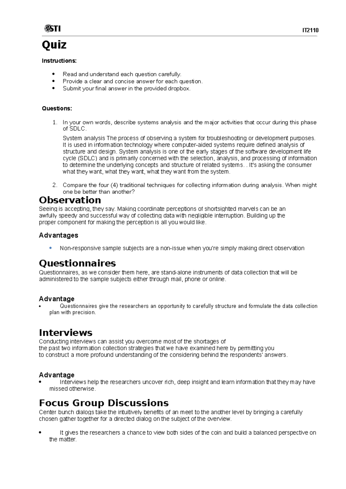 05 e LMS Quiz 1 - system - IT Quiz Instructions: Read and understand ...