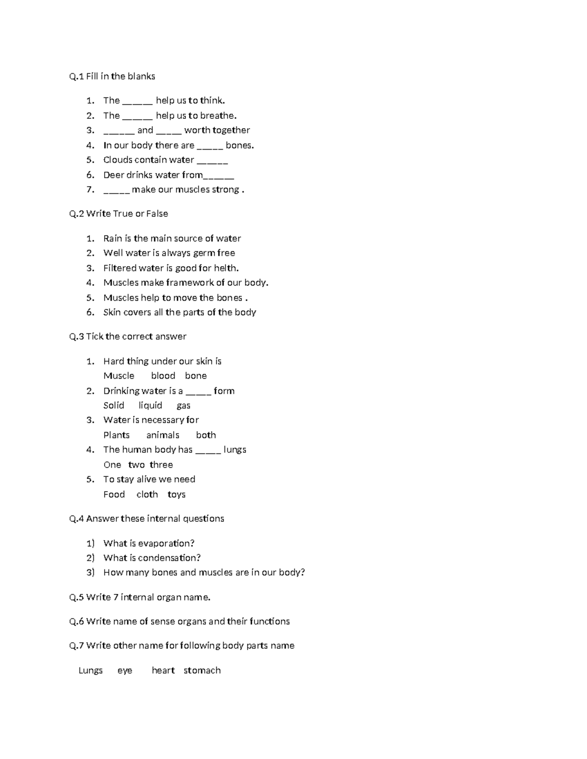 Class 2 scienceergg - Q Fill in the blanks 1. The ______ help us to ...