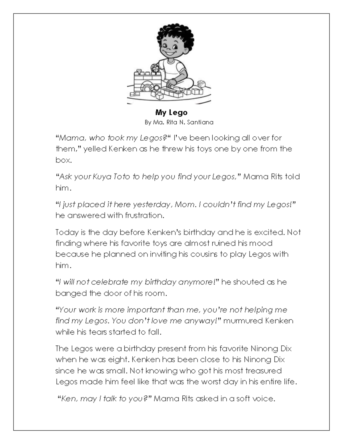 My Lego - children story - My Lego By Ma. Rita N. Santiana “Mama, who ...
