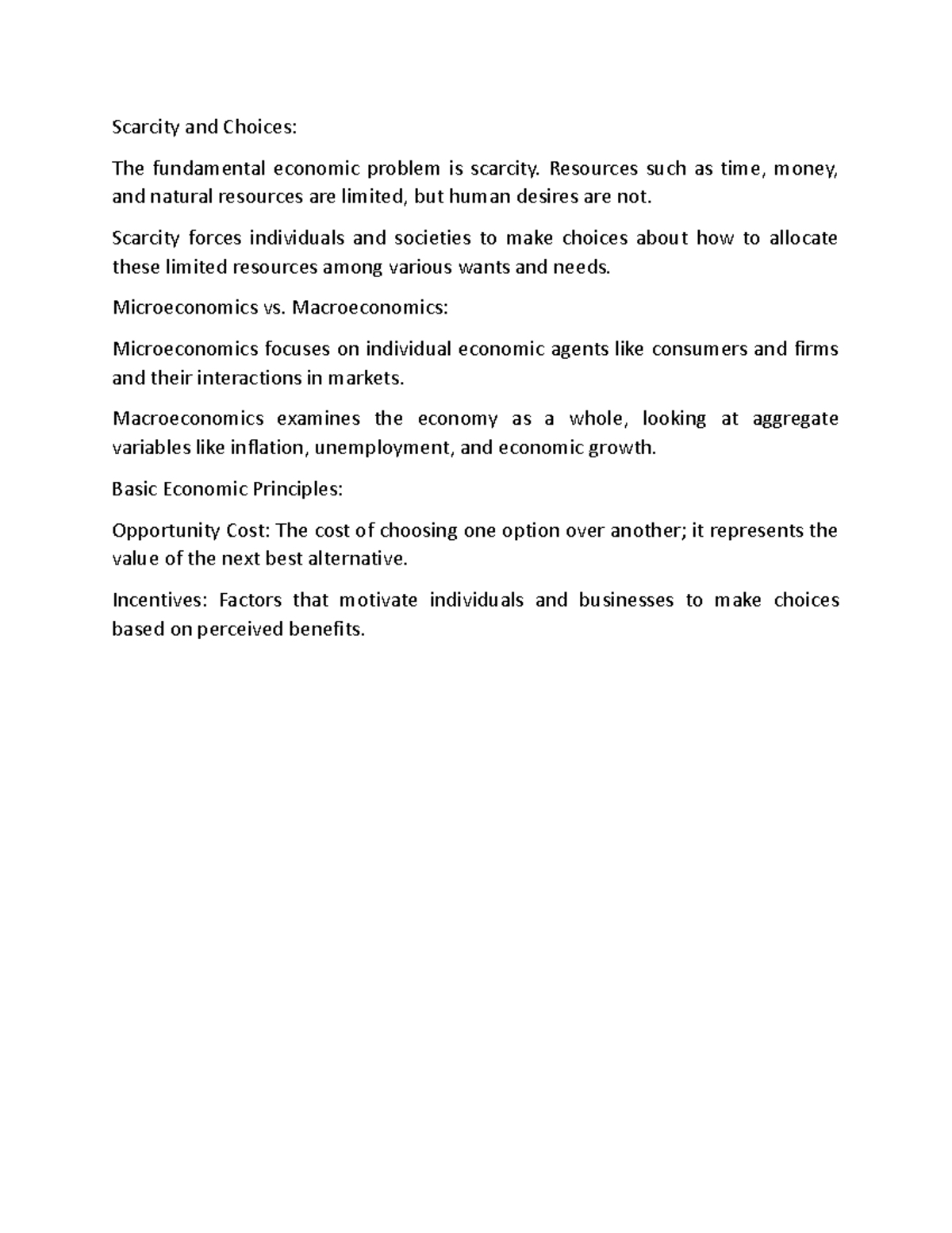 Econ1000CH1 - Lecture Notes Ch2 - Scarcity and Choices: The fundamental ...