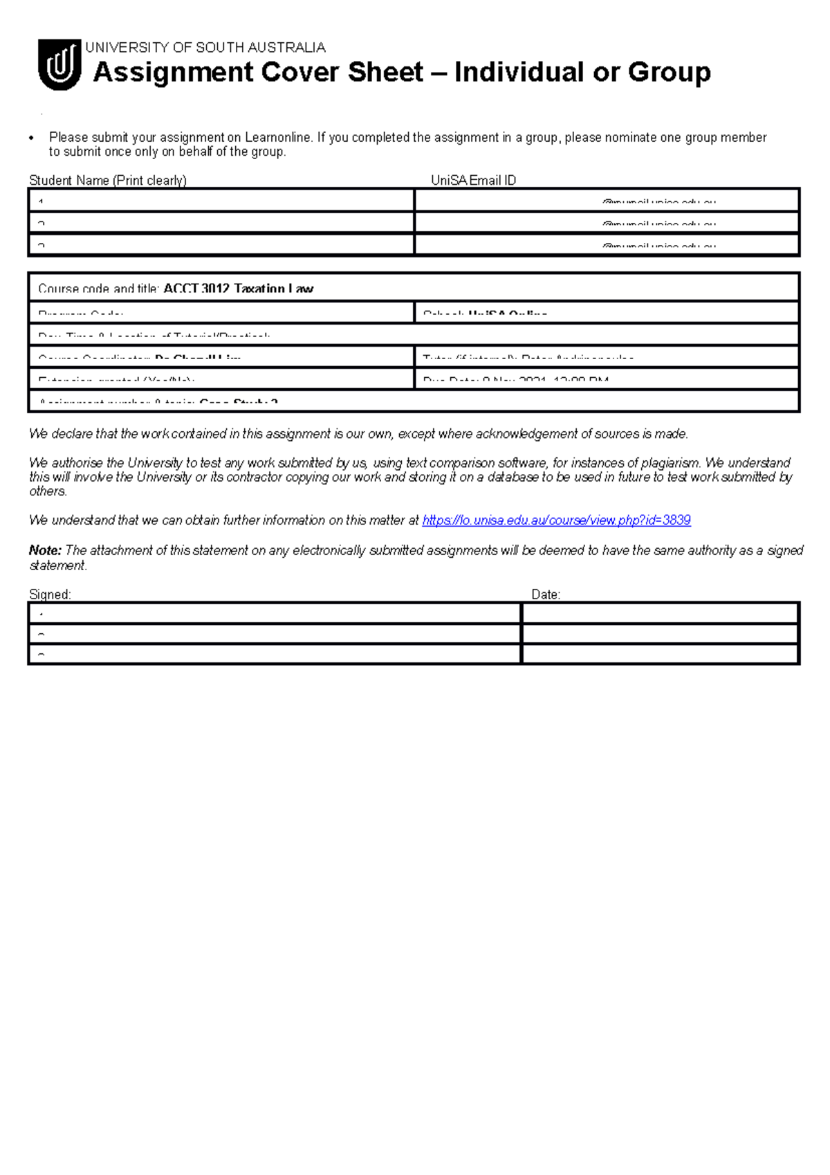 ACCT3016 Assignment Answer Template Assignment 2 - ACCT 3002 - UniSA ...