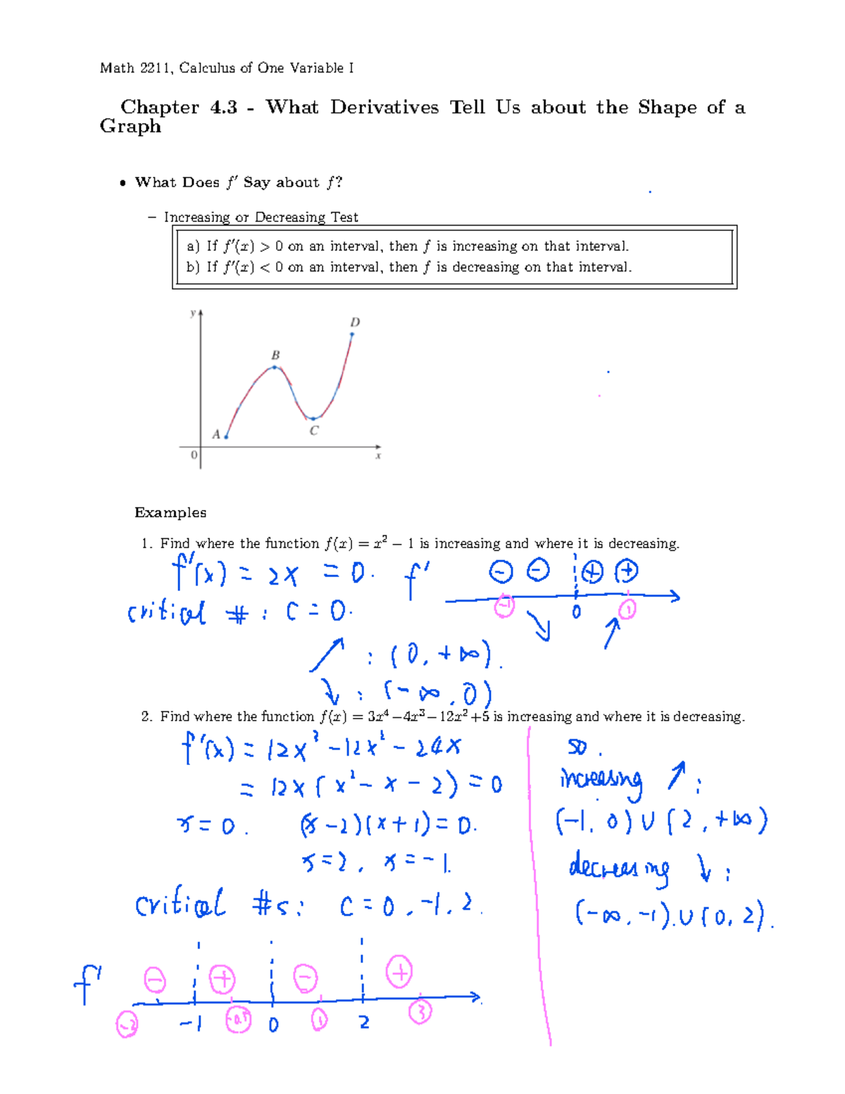 Sol. of Notes 4 - Yang Li - Math 2211, Calculus of One Variable I ...