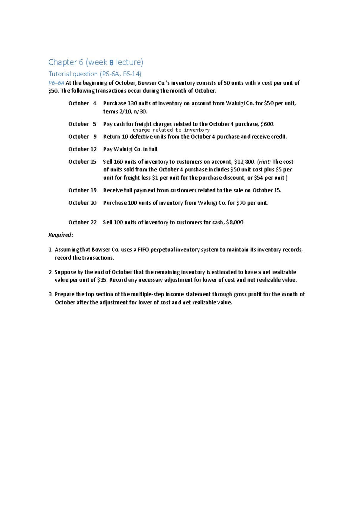 Week 9 Topic Tutorial Question Chapter 6 Week ϳ Lecture Tutorial Question P6 6a͕ ςͲϭκ P6