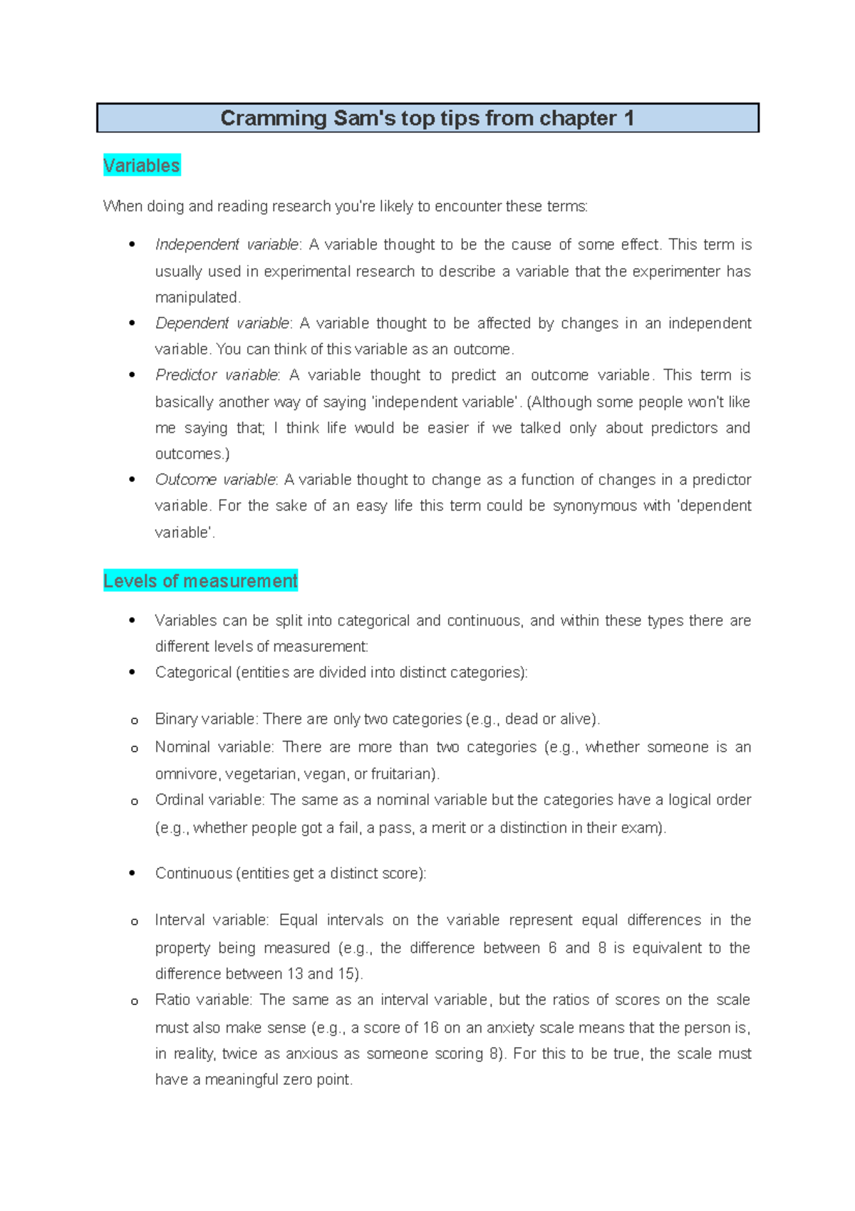 Cramming notes from text - Cramming Sam's top tips from chapter 1 ...