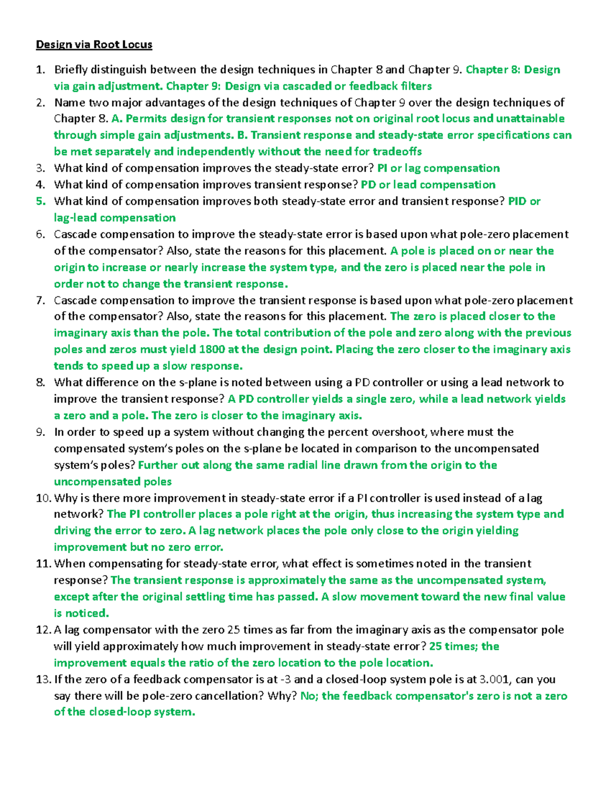 Ee420 design via root locus cheatsheet - Design via Root Locus Briefly ...