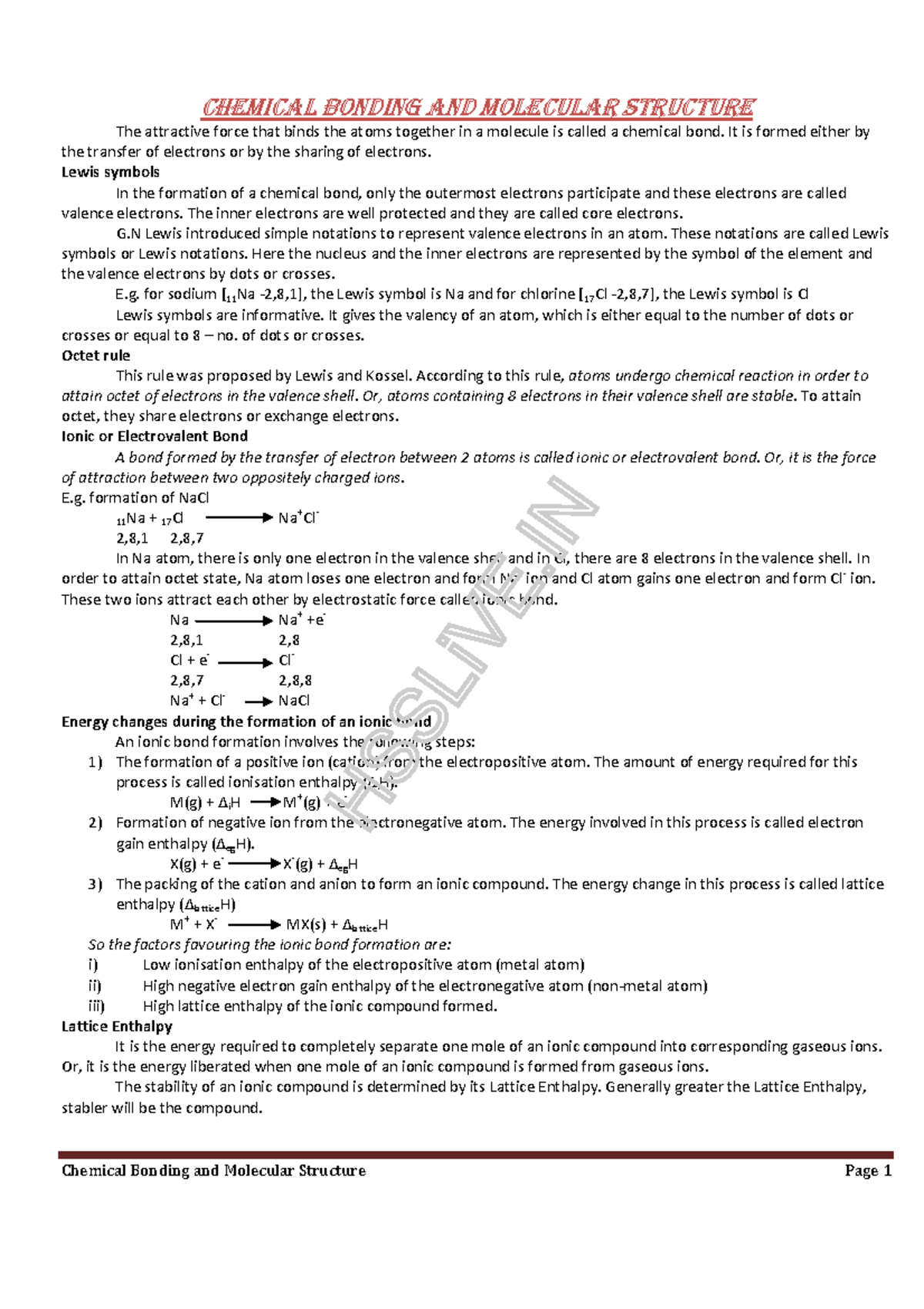 4. Chemical bonding and Molecular Structure - CHEMICAL BONDING AND ...